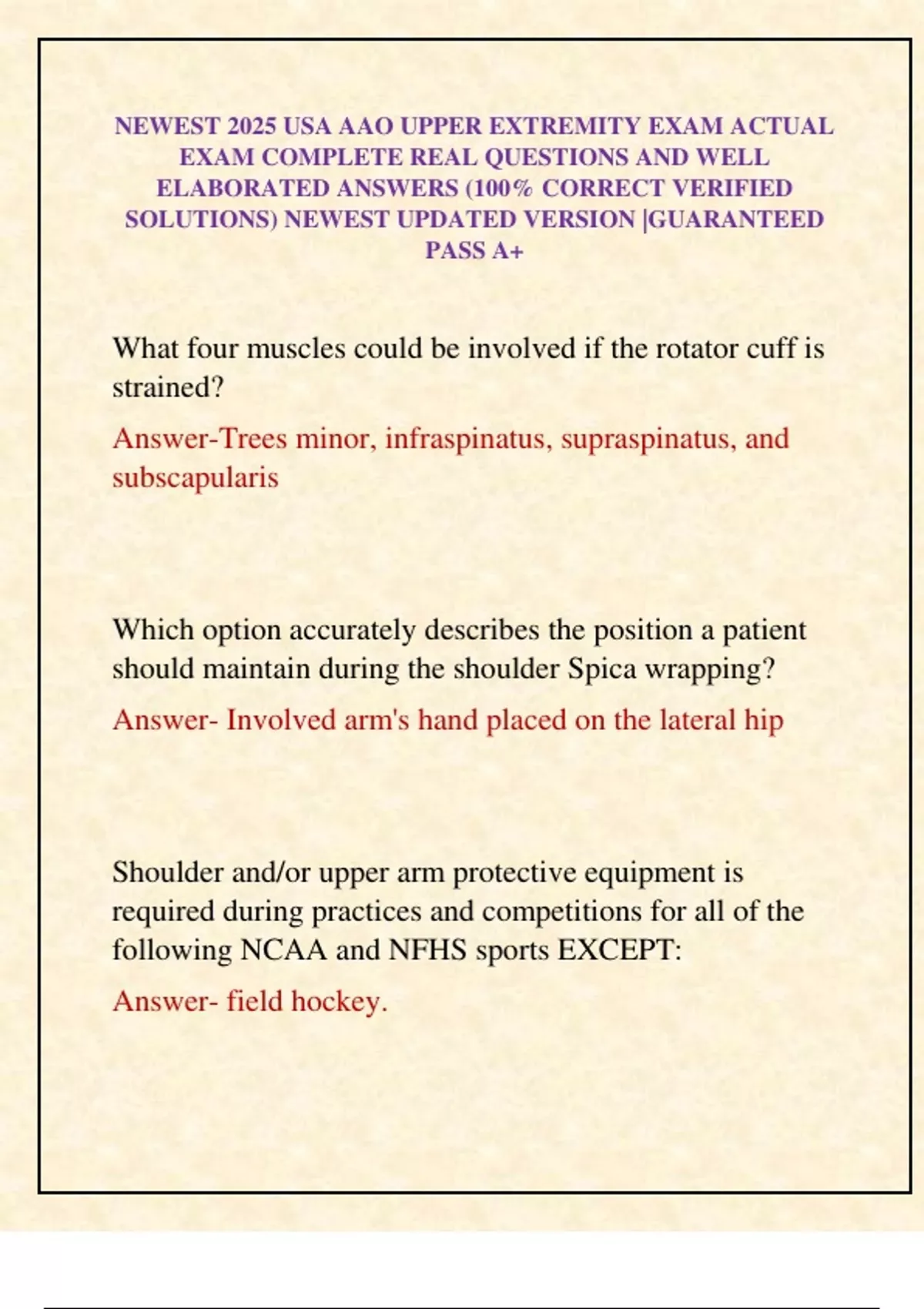 NEWEST 2025 USA AAO UPPER EXTREMITY EXAM ACTUAL EXAM COMPLETE REAL ...