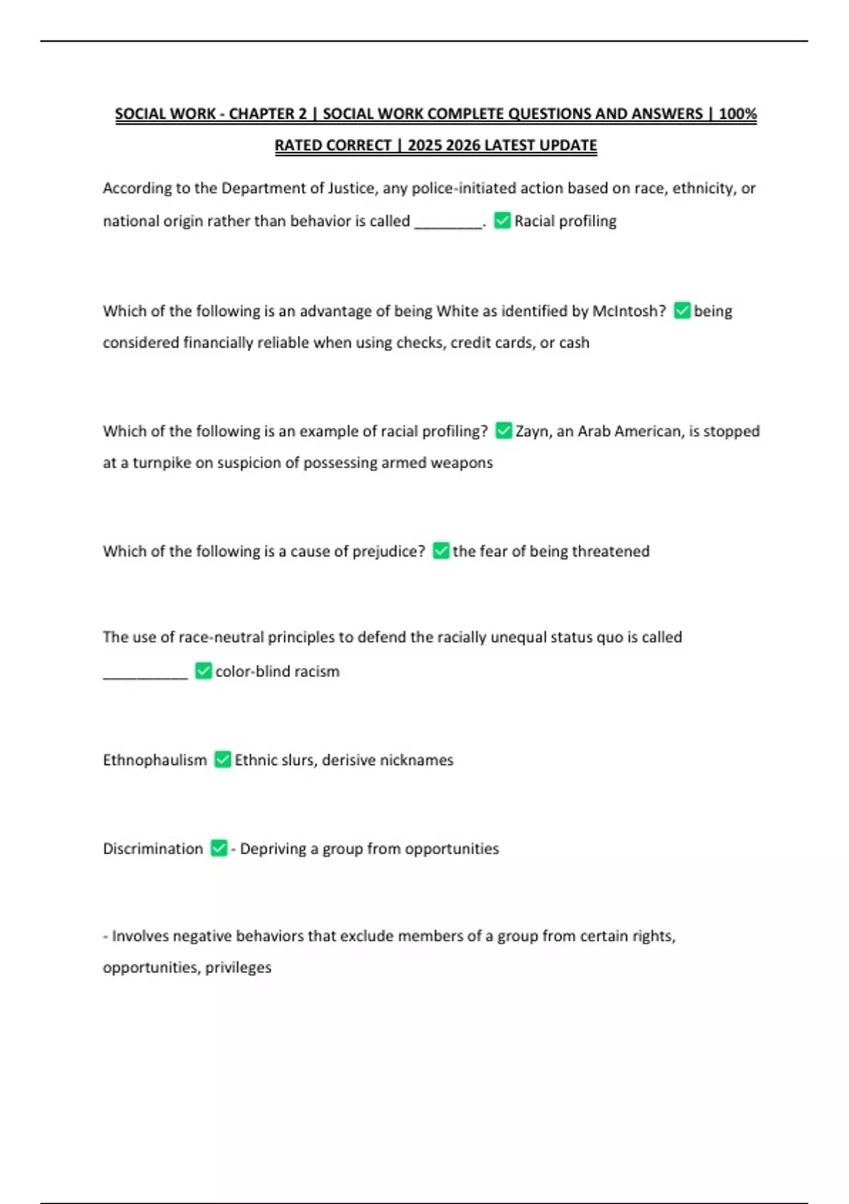 SOCIAL WORK - CHAPTER 2 | SOCIAL WORK COMPLETE QUESTIONS AND ANSWERS ...