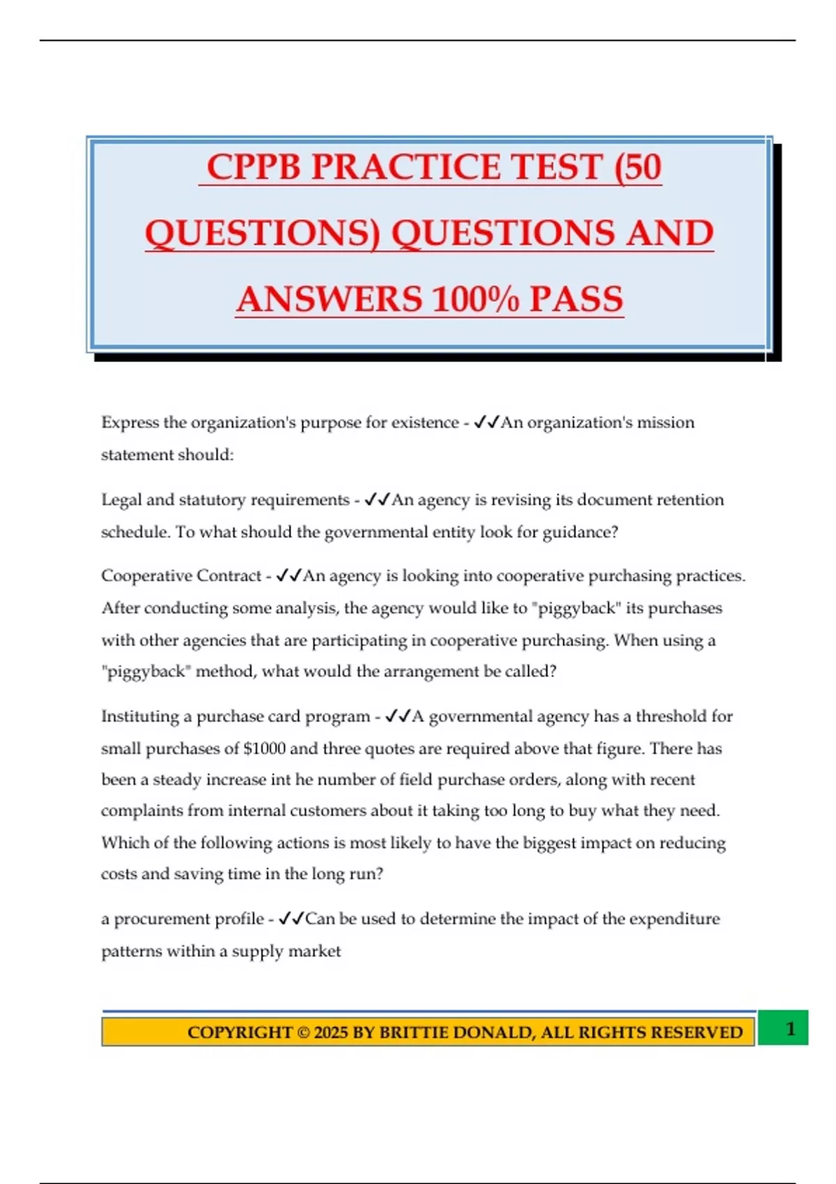 Cppb Practice Test 50 Questions Questions And Answers 100 Pass Cppb Stuvia Us
