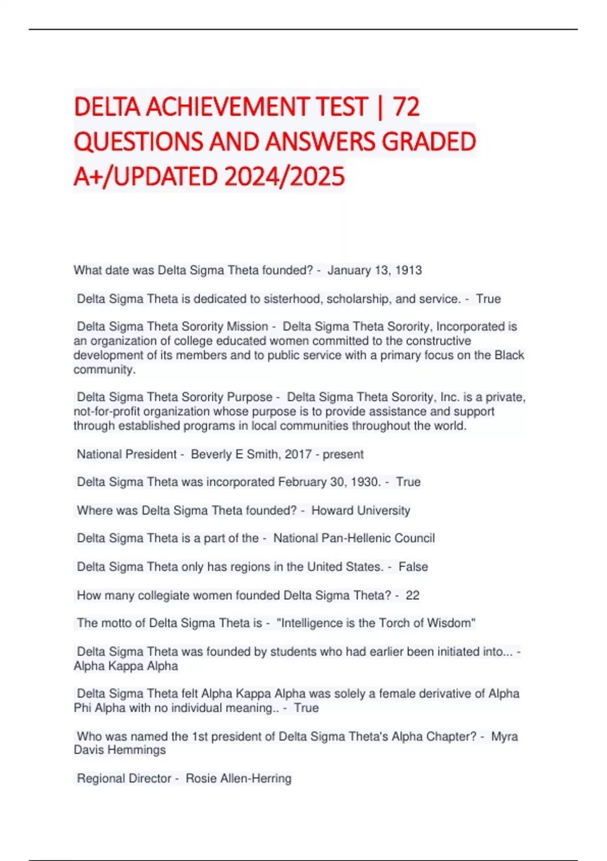 DELTA ACHIEVEMENT TEST | 72 QUESTIONS AND ANSWERS GRADED A+/UPDATED ...