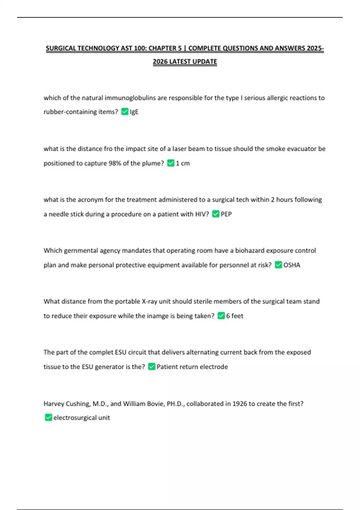SURGICAL TECHNOLOGY AST 100: CHAPTER 5 | COMPLETE QUESTIONS AND ANSWERS ...