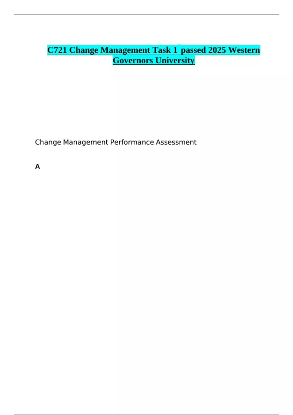 C721 Change Management Task 1 passed 2025 Western Governors University ...