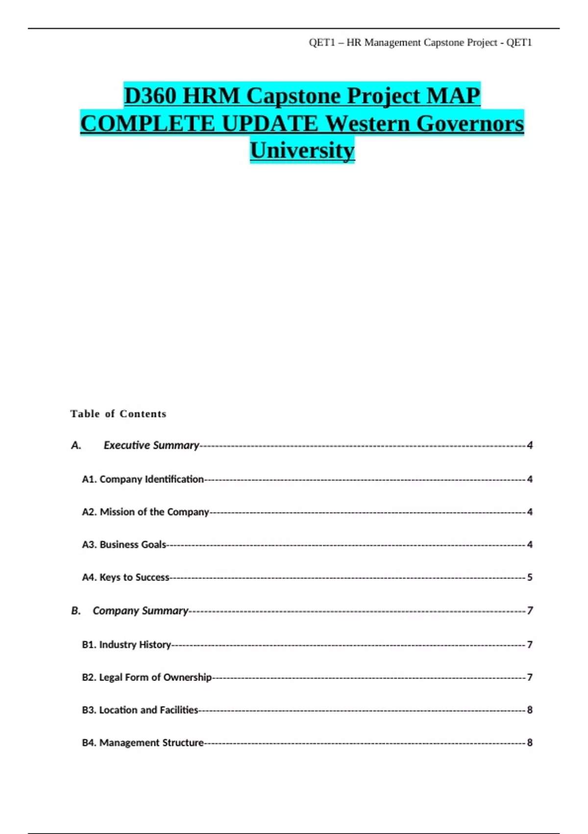 D360 HRM Capstone Project MAP COMPLETE UPDATE Western Governors ...