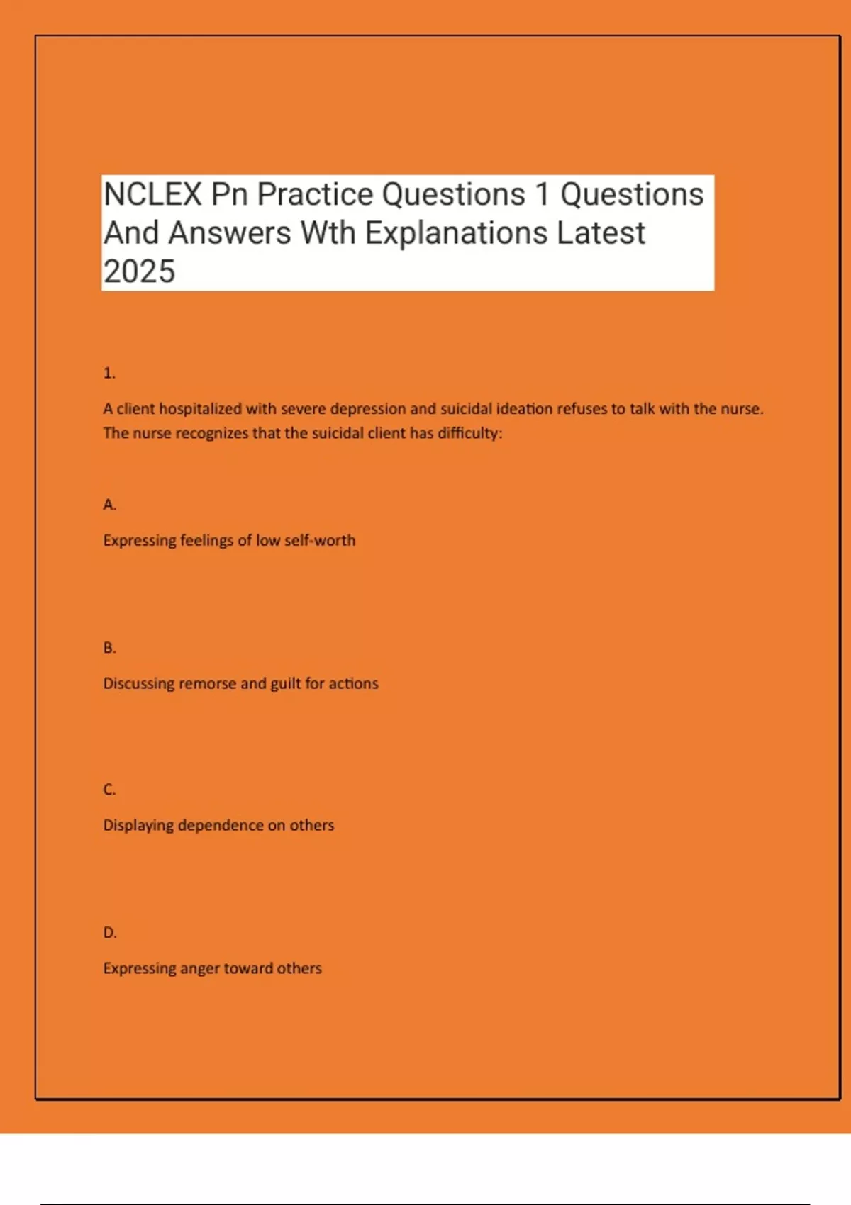 NCLEX Pn Practice Questions 1 Questions And Answers Wth Explanations ...