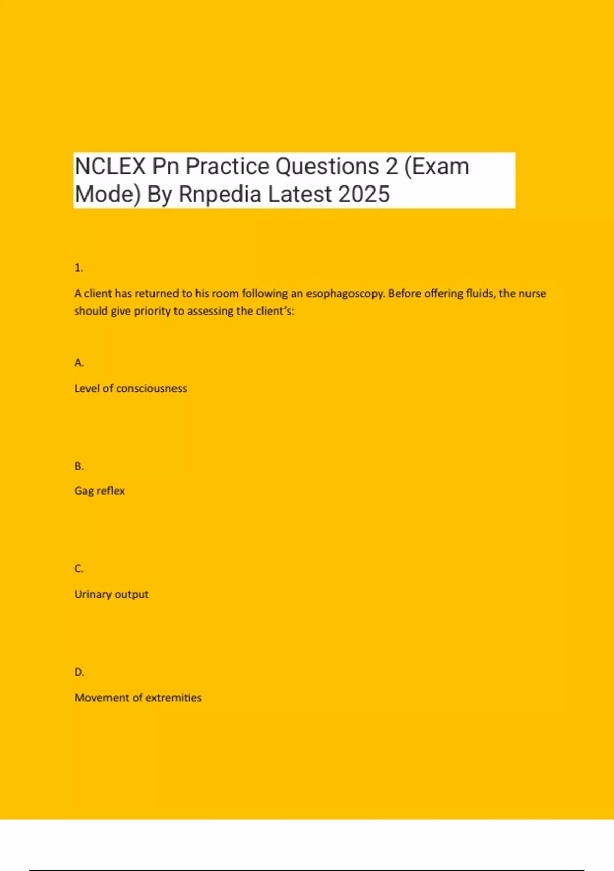 NCLEX Pn Practice Questions 2 (Exam Mode) By Rnpedia Latest 2025 ...