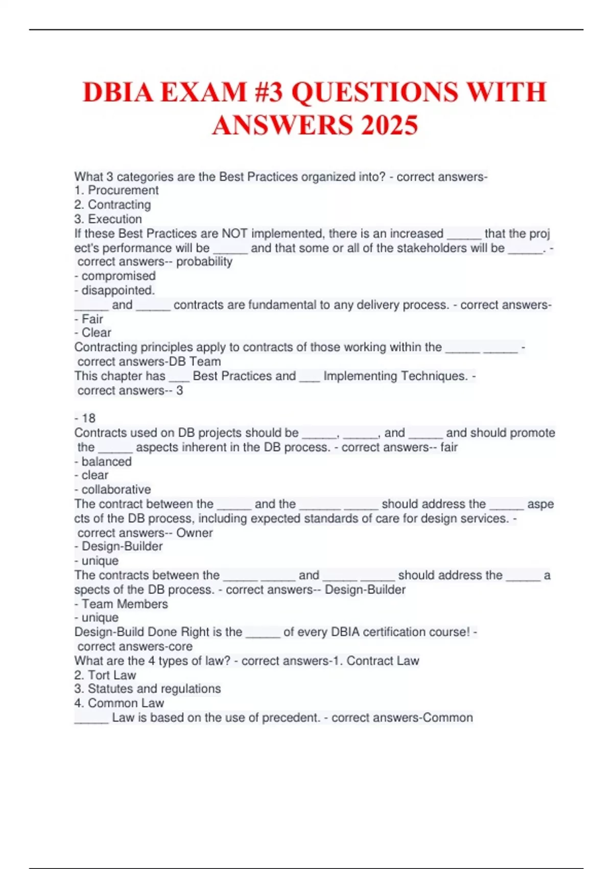 DBIA EXAM -3 QUESTIONS WITH ANSWERS 2025 - DBIA - Stuvia US