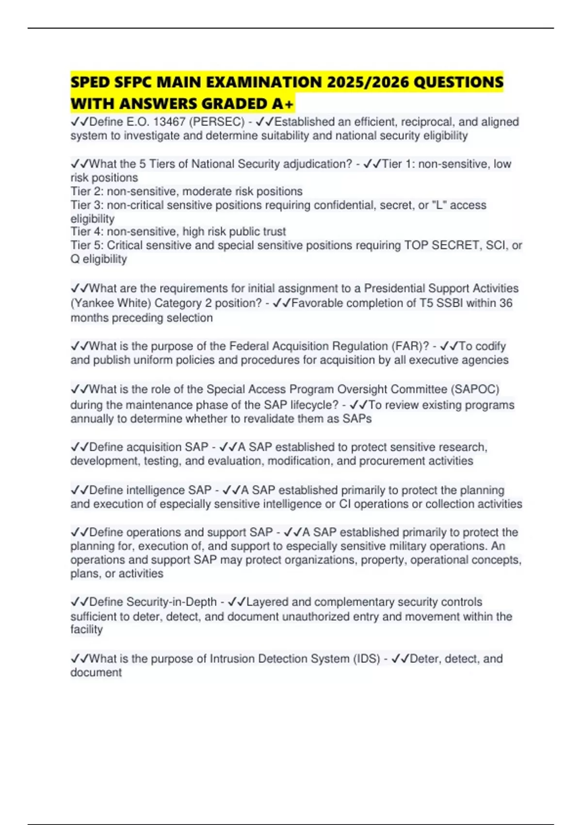 SPED SFPC MAIN EXAMINATION 2025/2026 QUESTIONS WITH ANSWERS GRADED A+ ...