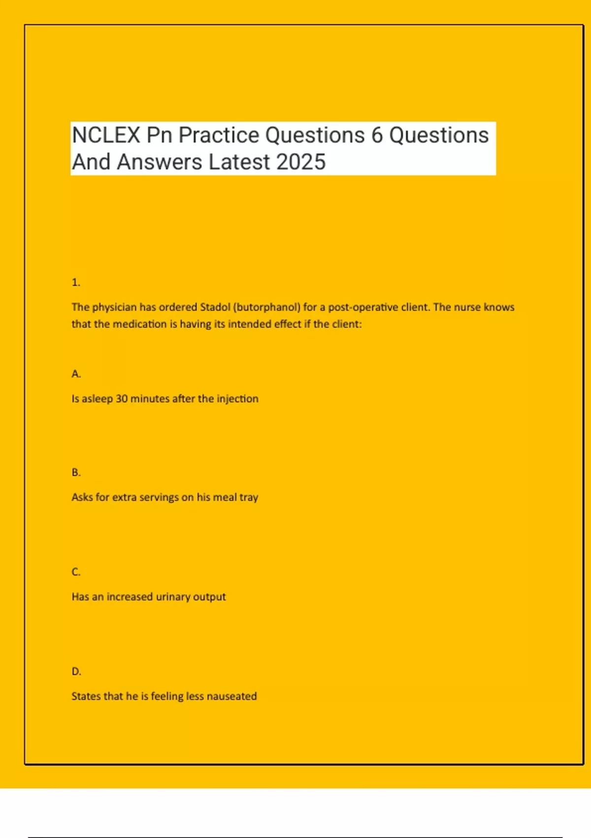 NCLEX Pn Practice Questions 6 Questions And Answers Latest 2025 - Nclex ...
