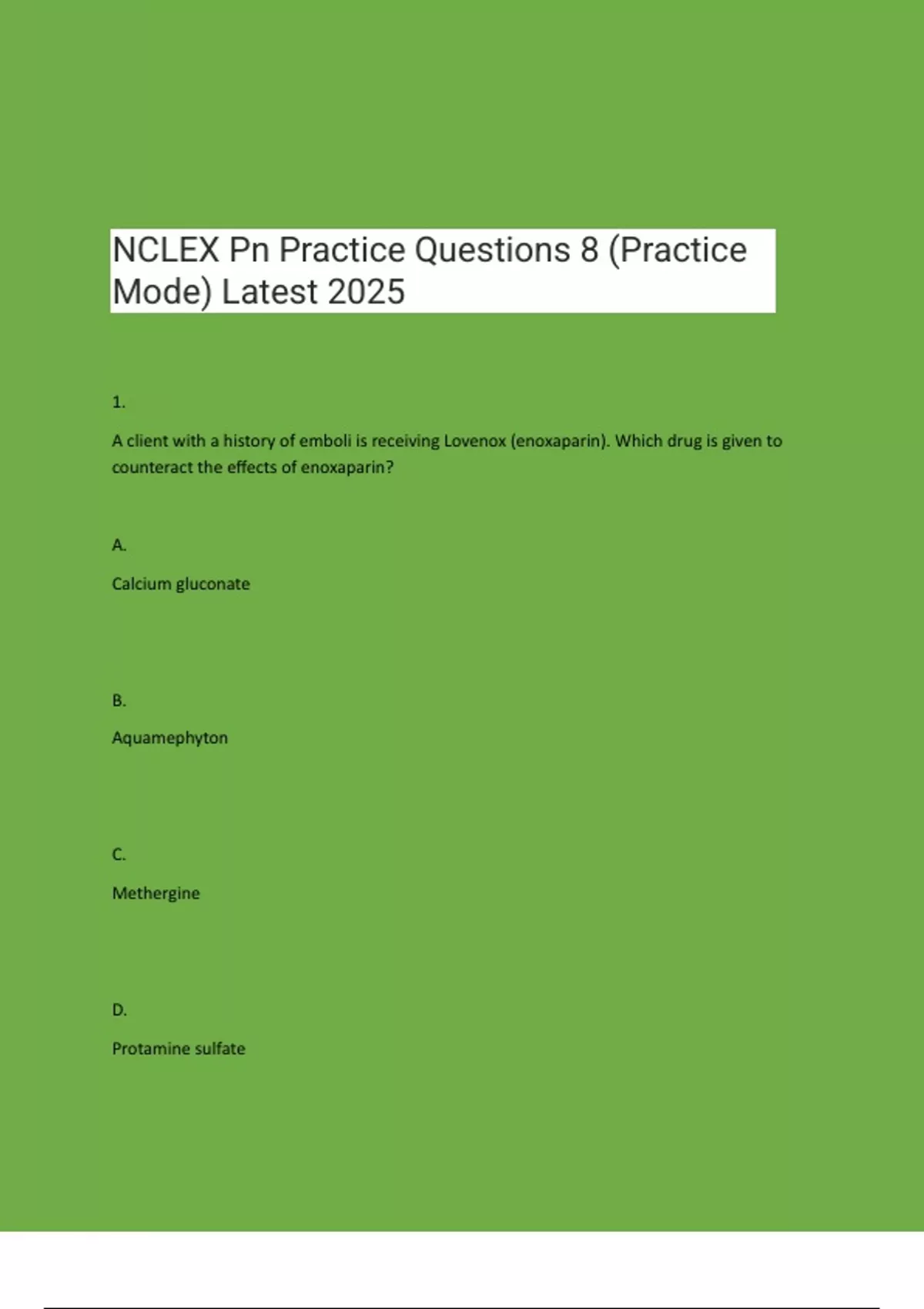 NCLEX Pn Practice Questions 8 (Practice Mode) Latest 2025 - Nclex pn ...