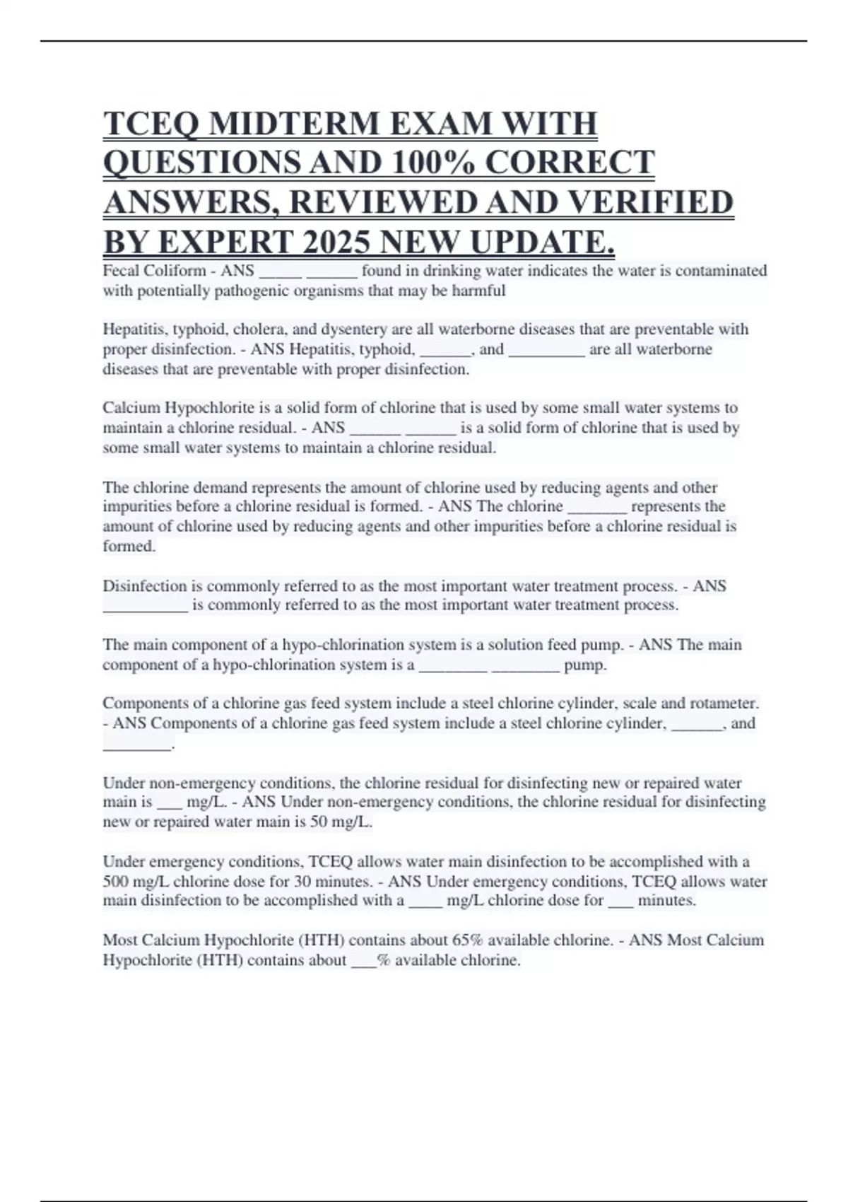 TCEQ MIDTERM EXAM WITH QUESTIONS AND 100% CORRECT ANSWERS, REVIEWED AND ...