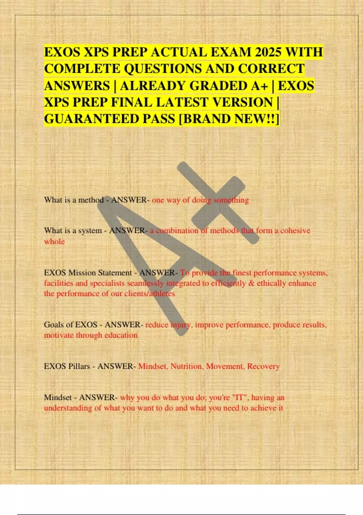 EXOS XPS PREP ACTUAL EXAM 2025 WITH COMPLETE QUESTIONS AND CORRECT ...