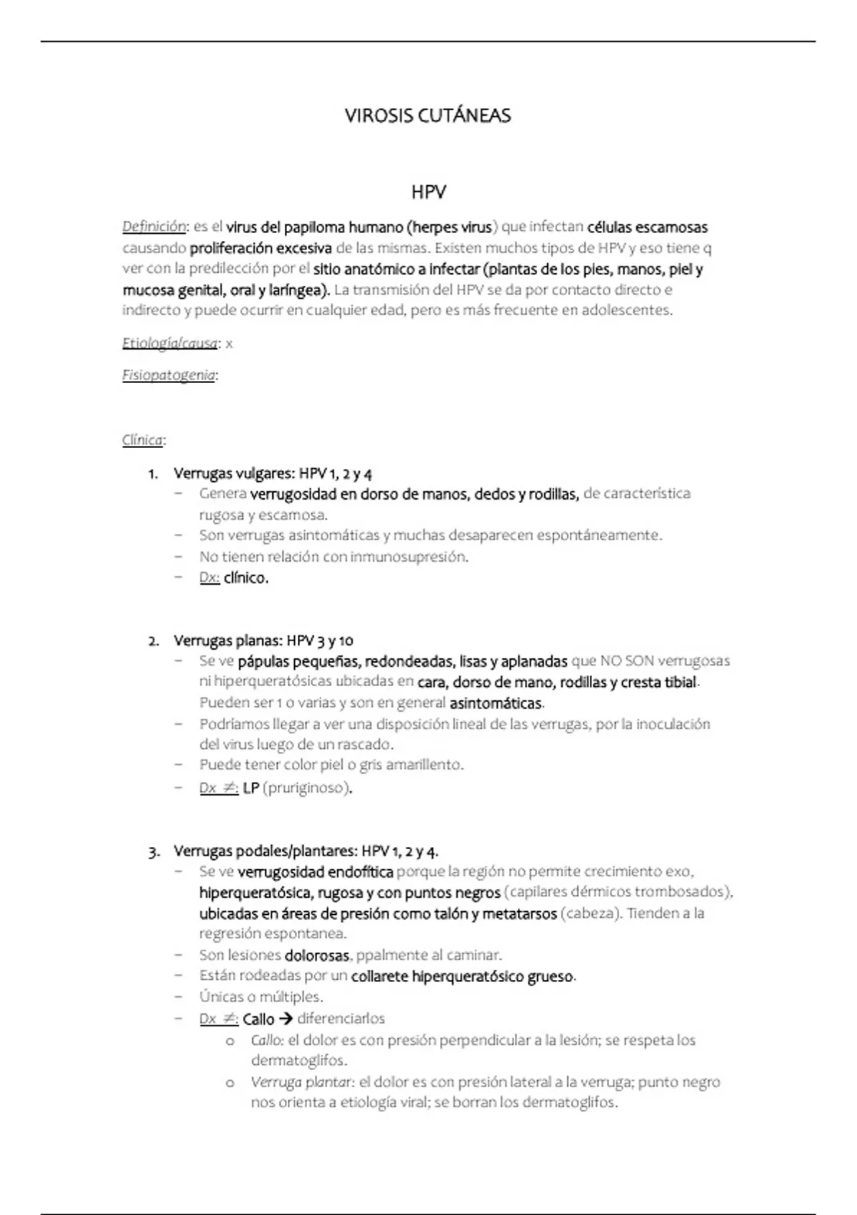 Sumario Resumen de Virosis cutáneas (HPV, HSV, VZV) - Dermatología ...