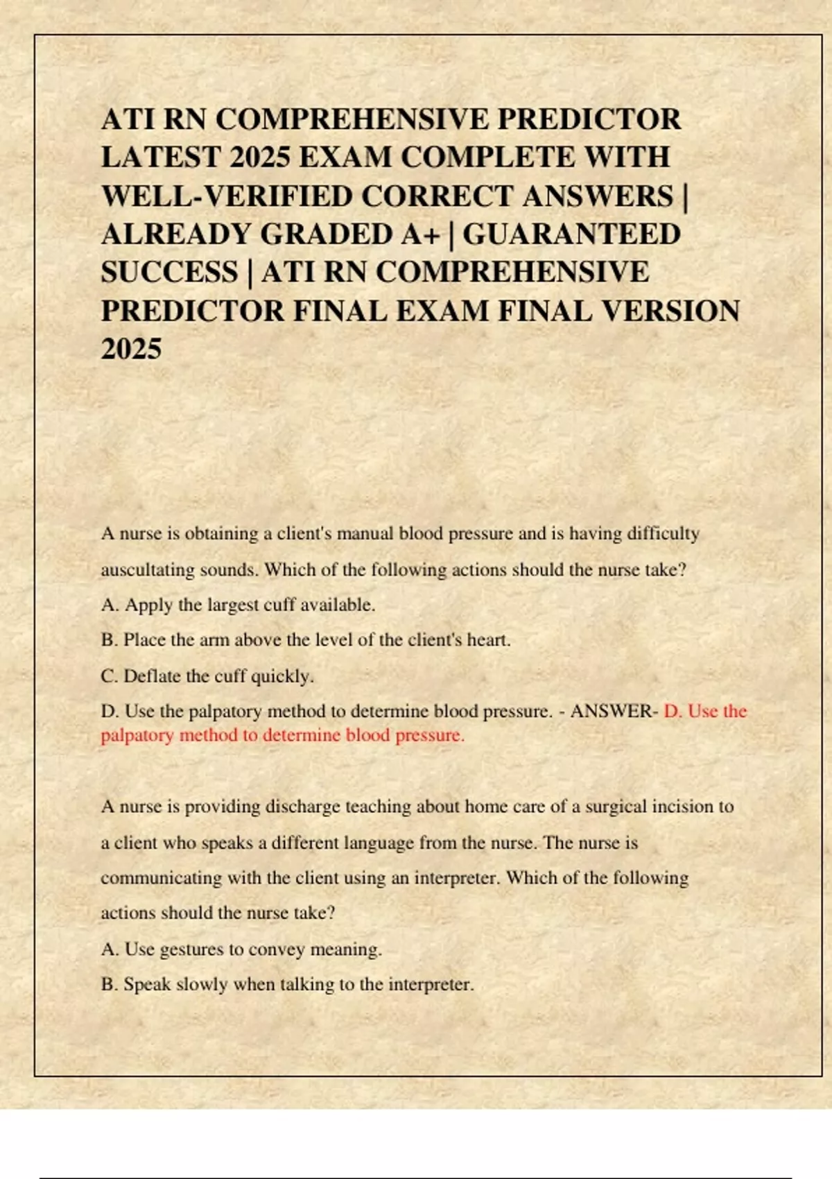 ATI RN COMPREHENSIVE PREDICTOR LATEST 2025 EXAM COMPLETE WITH WELL ...