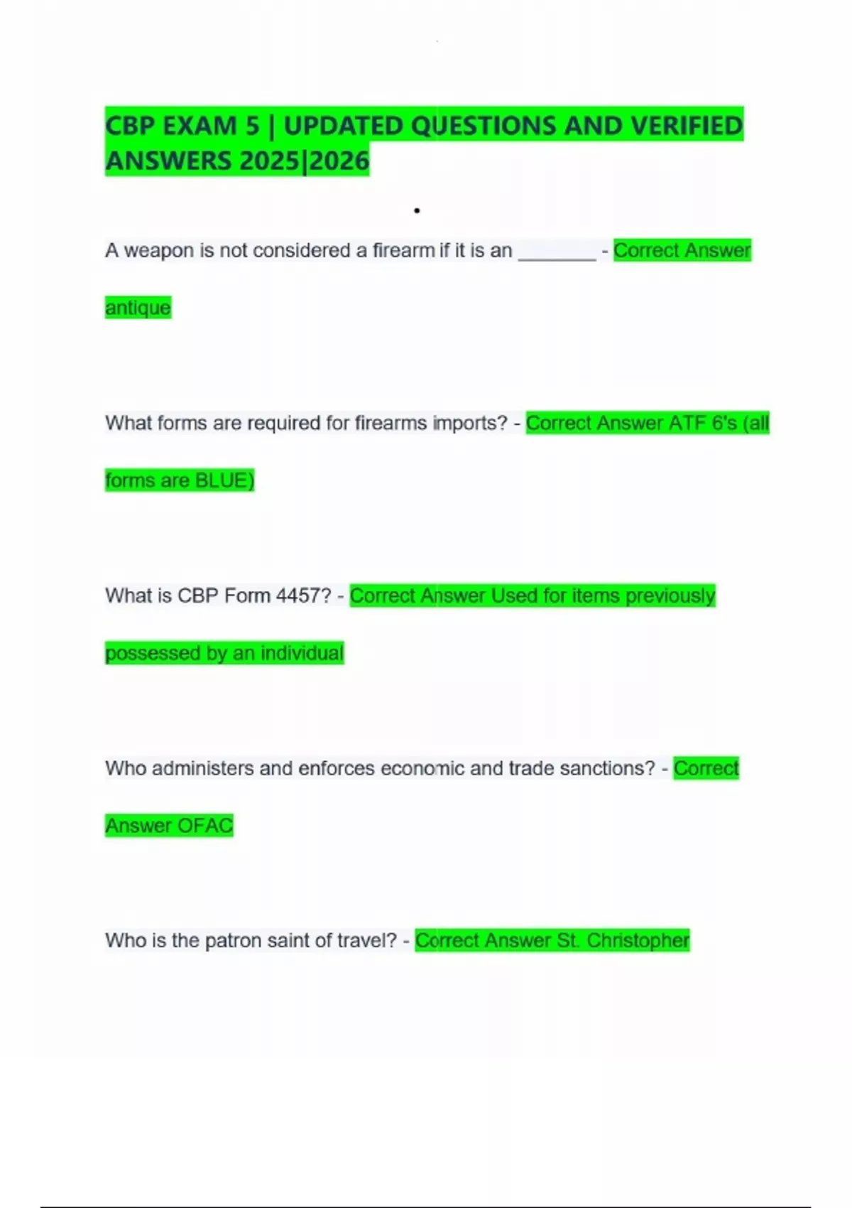 CBP EXAM 5 | UPDATED QUESTIONS AND VERIFIED ANSWERS 2025|2026 - CBP ...