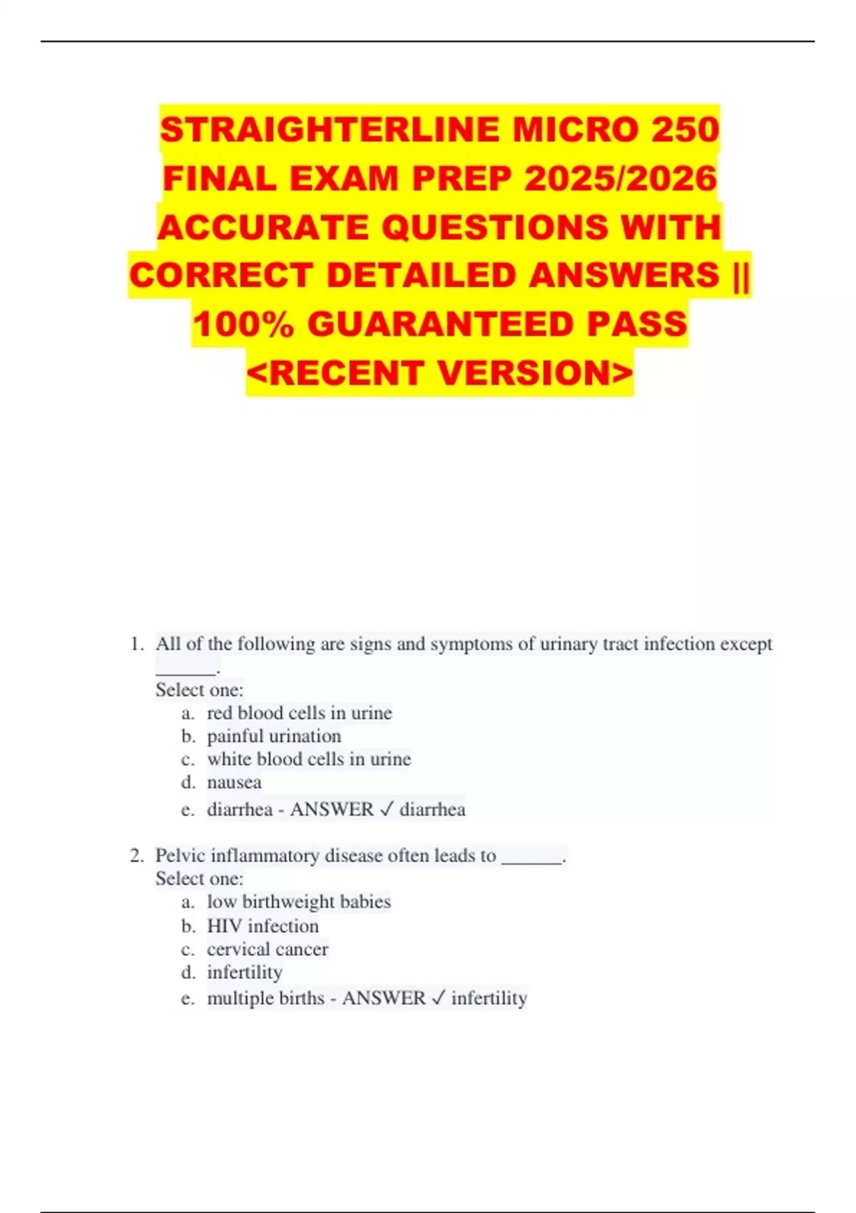 STRAIGHTERLINE MICRO 250 FINAL EXAM PREP 2025/2026 ACCURATE QUESTIONS ...