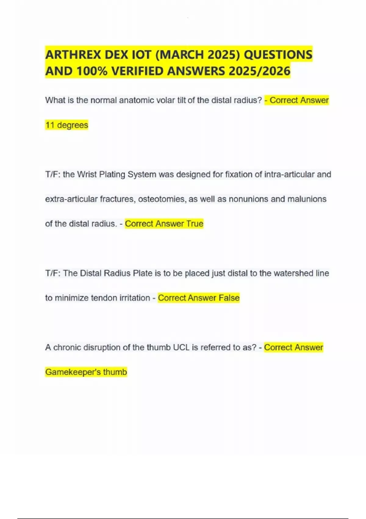 ARTHREX DEX IOT (MARCH 2025) QUESTIONS AND 100% VERIFIED ANSWERS 2025/ ...