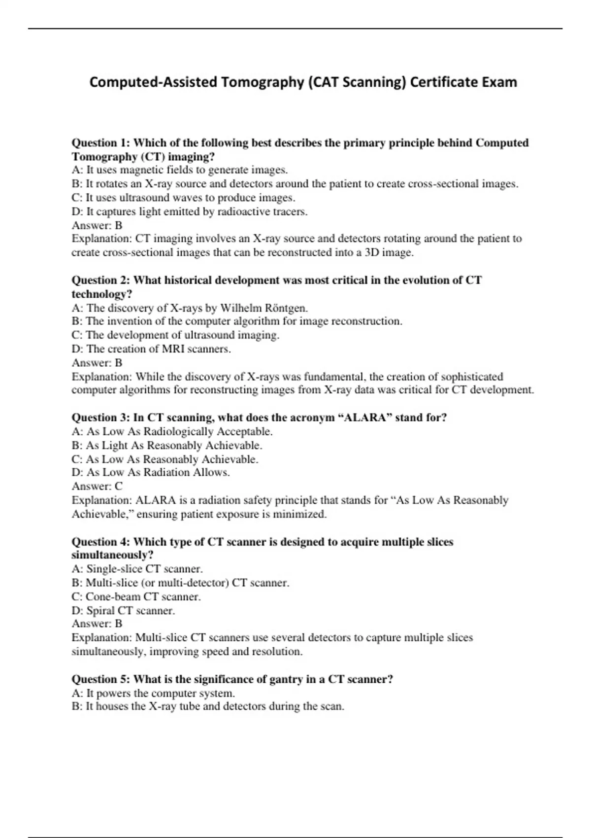 Computed-Assisted Tomography (CAT Scanning) Certificate Exam ...