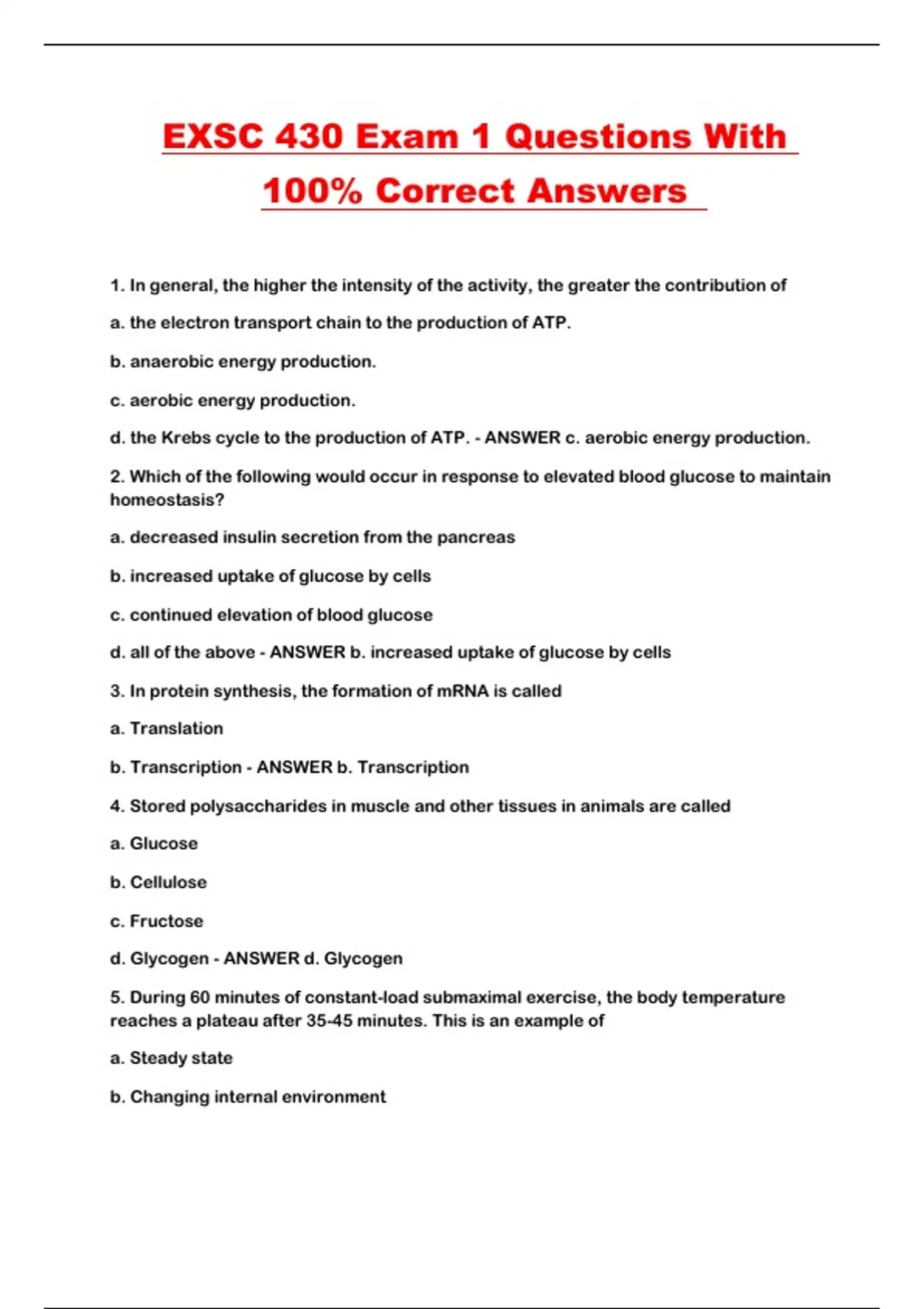 EXSC 430 Exam 1 Questions With 100% Correct Answers - EXSC 430 - Stuvia US
