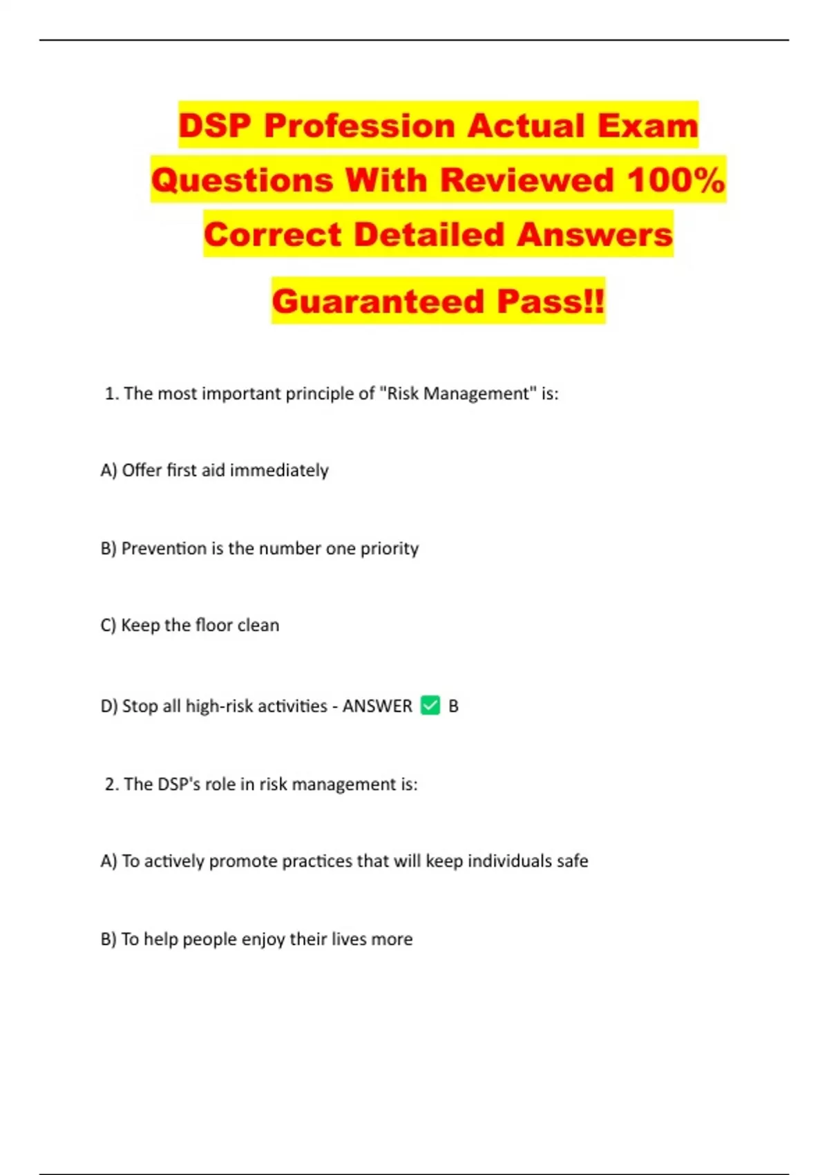 DSP Profession Actual Exam Questions With Reviewed 100% Correct ...