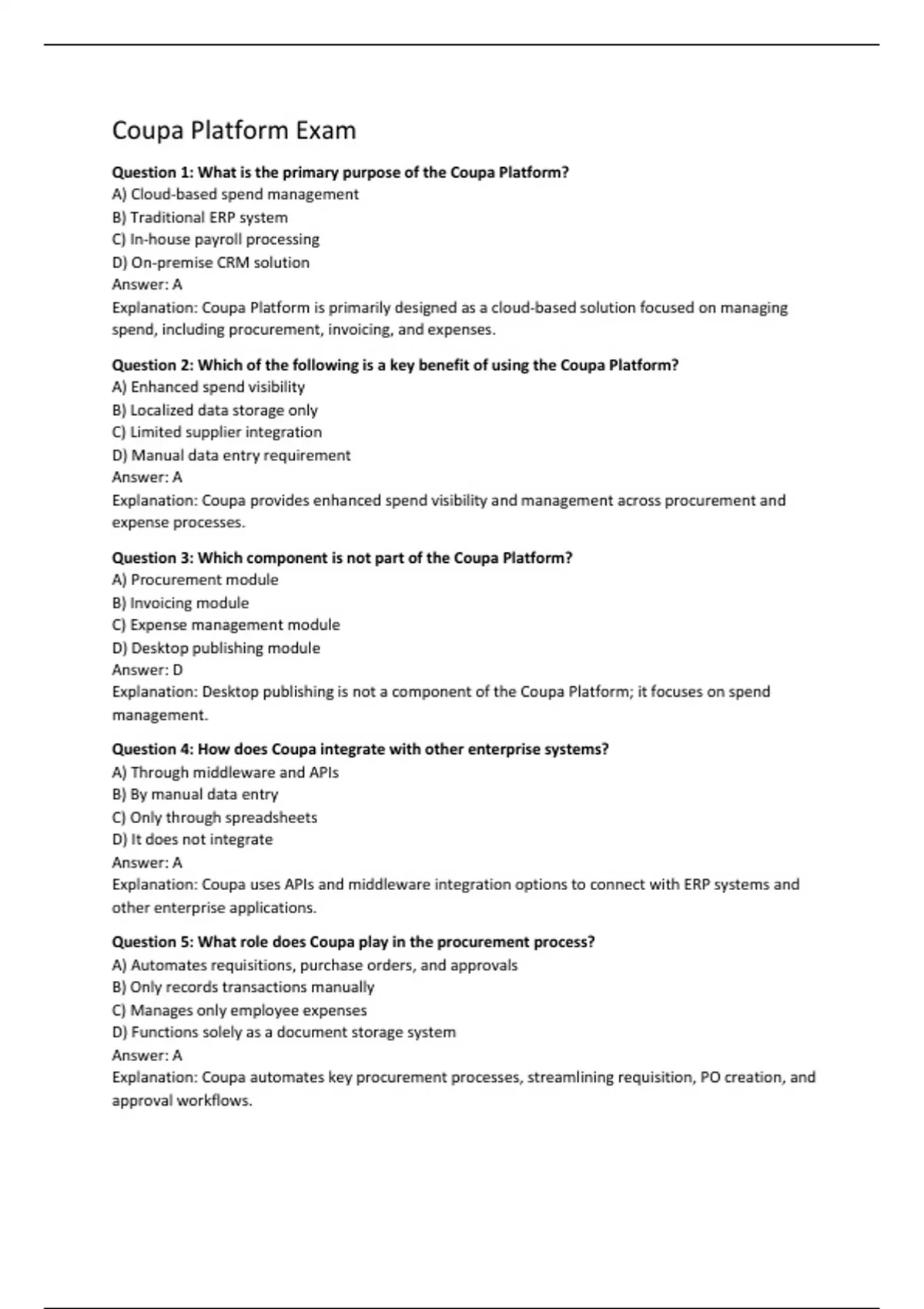 Coupa Platform Exam - Computers - Stuvia US