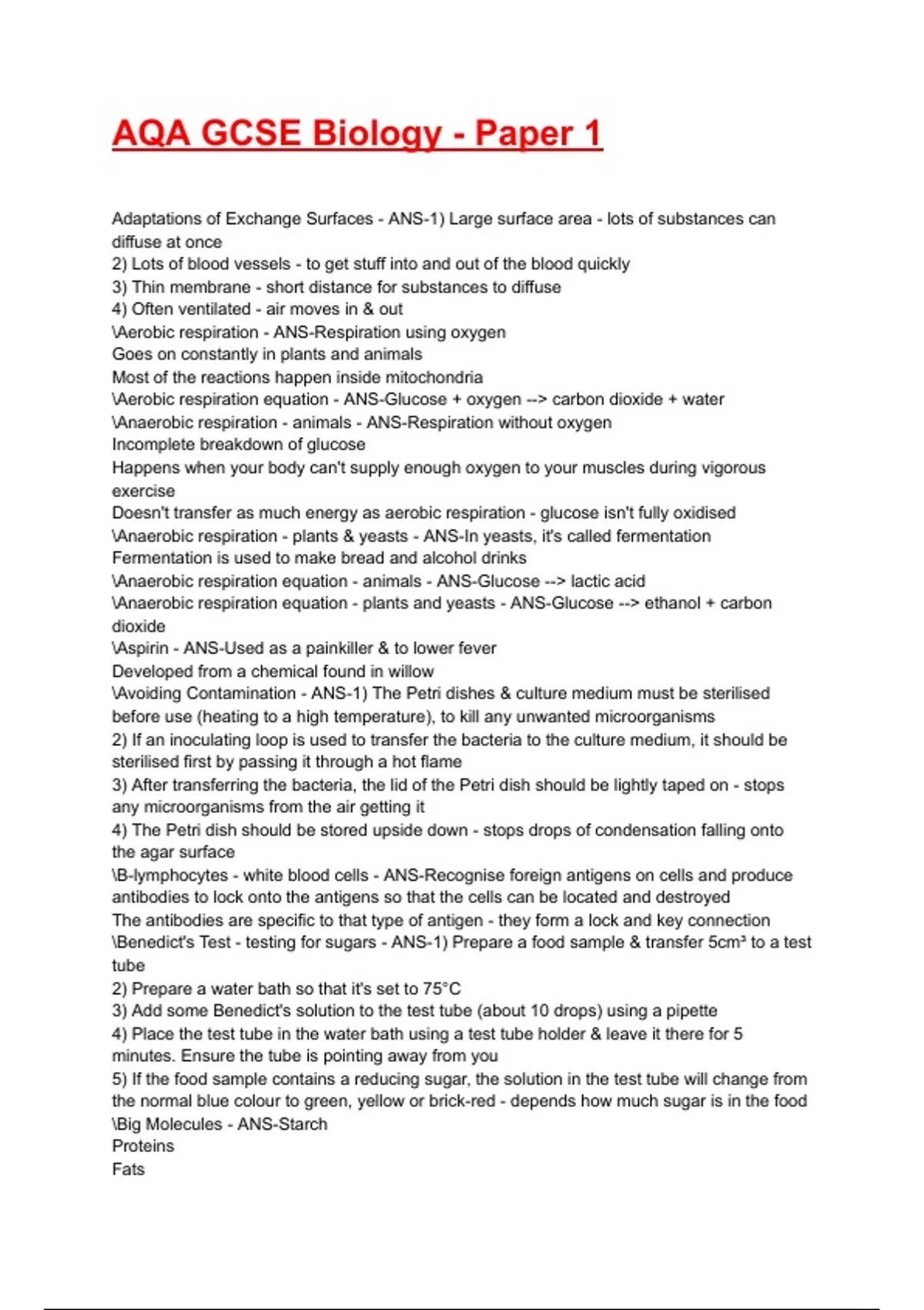 AQA GCSE Biology - Paper 1 Exam 2025/2026 Questions With Verified Solutions. - AQA - Stuvia US