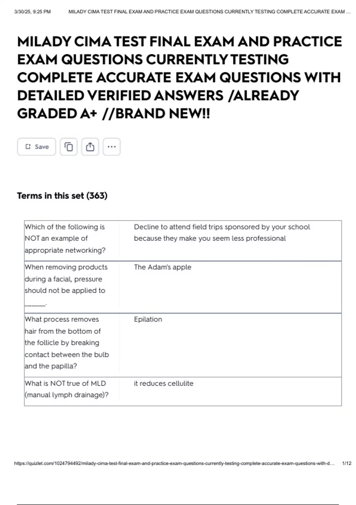 MILADY CIMA TEST FINAL EXAM AND PRACTICE EXAM QUESTIONS CURRENTLY ...