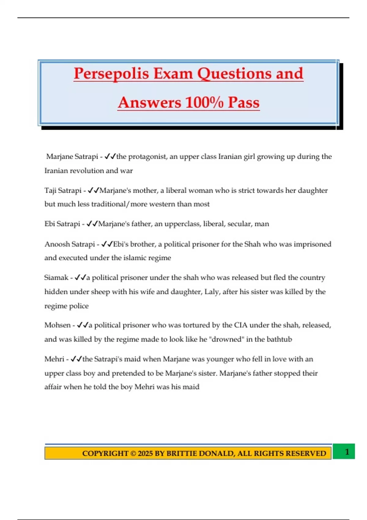 Persepolis Exam Questions and Answers 100% Pass - Persepolis - Stuvia US
