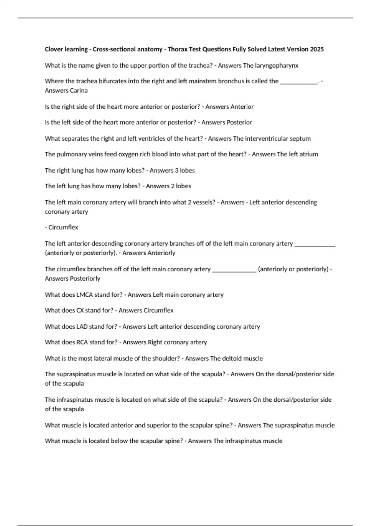 Clover learning - Cross-sectional anatomy - Thorax Test Questions Fully ...