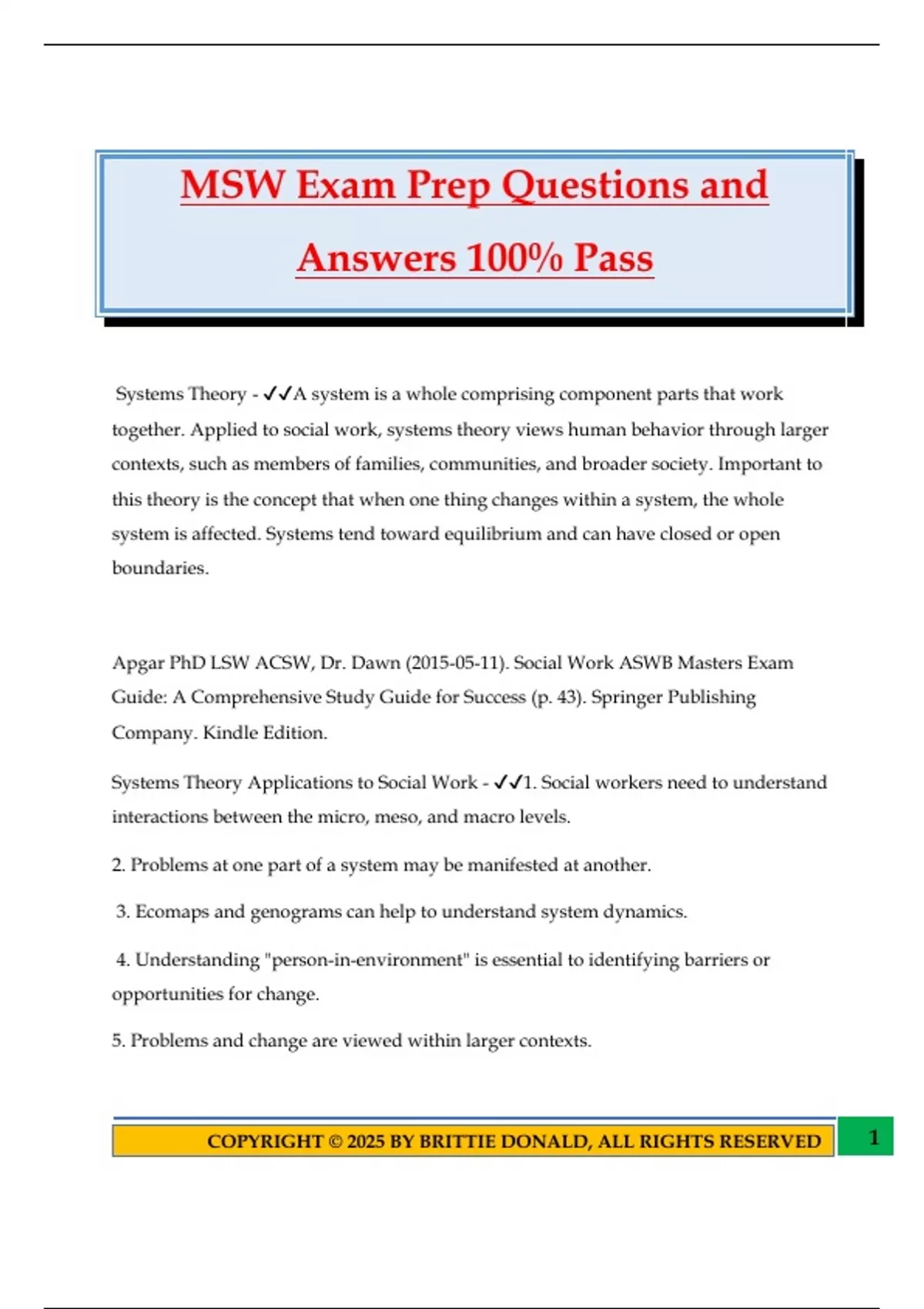 MSW Exam Prep Questions and Answers 100% Pass - Msw - Stuvia US