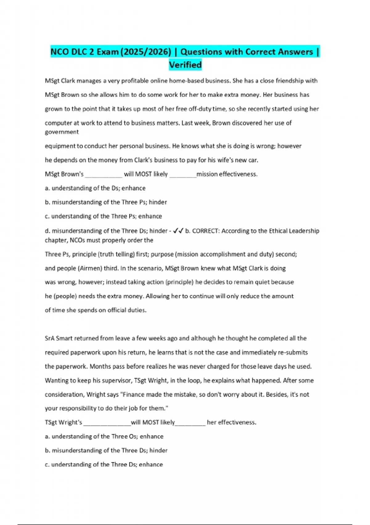 NCO DLC 2 Exam (2025/2026) | Questions with Correct Answers | Verified ...