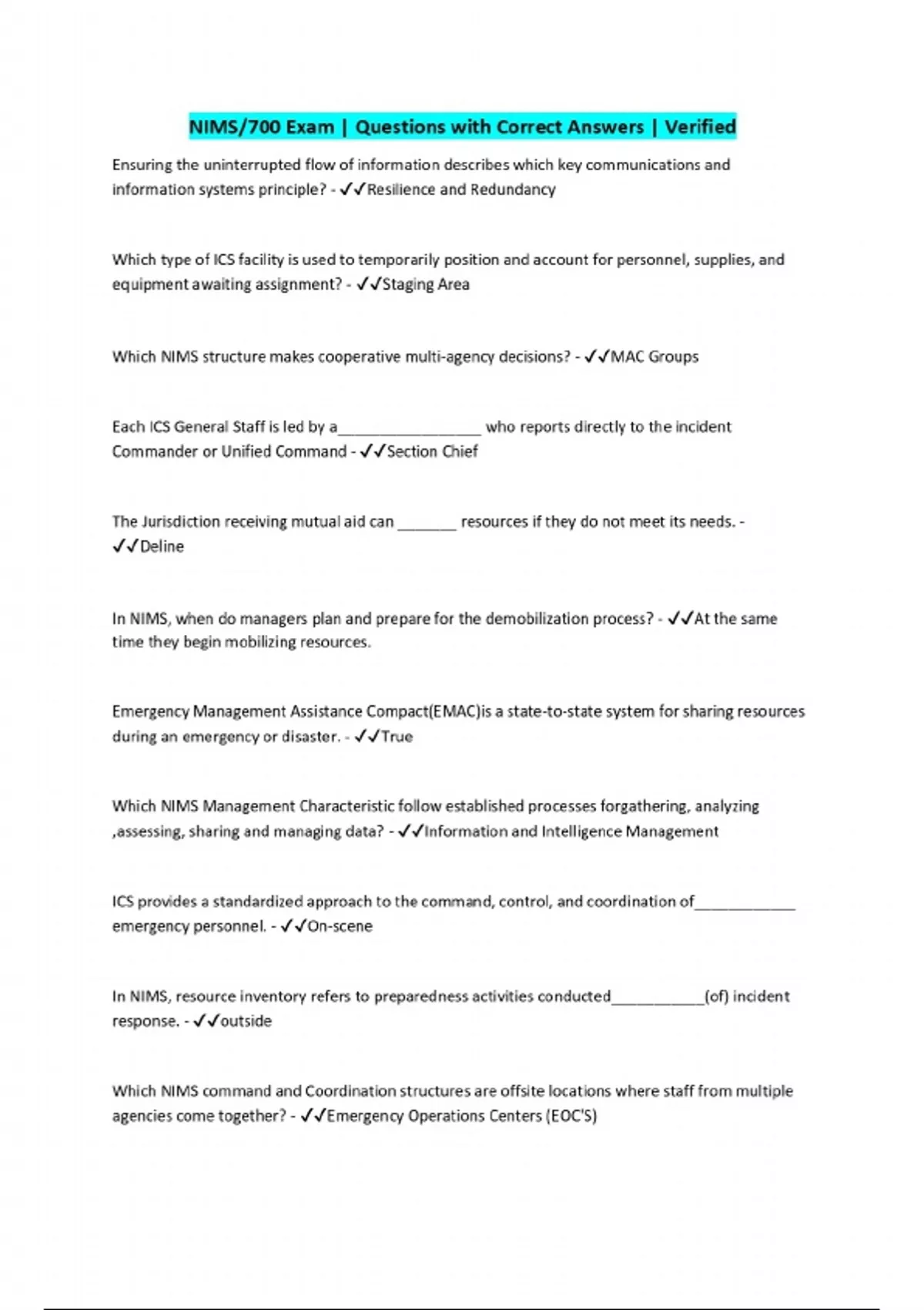 NIMS/700 Exam | Questions with Correct Answers | Verified - NIMS/700 ...