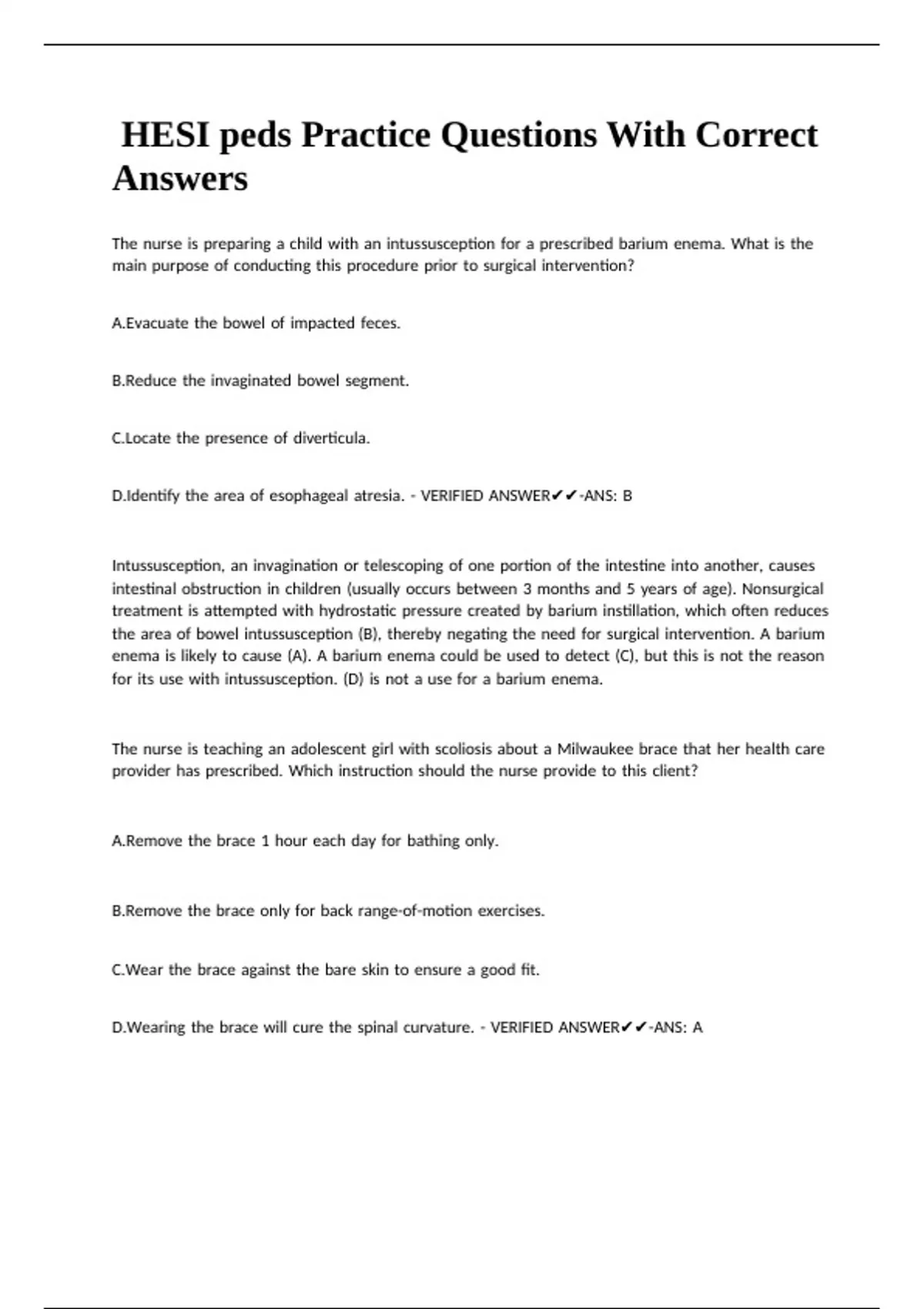 HESI peds Practice Questions With Correct Answers - Peds HESI - Stuvia US