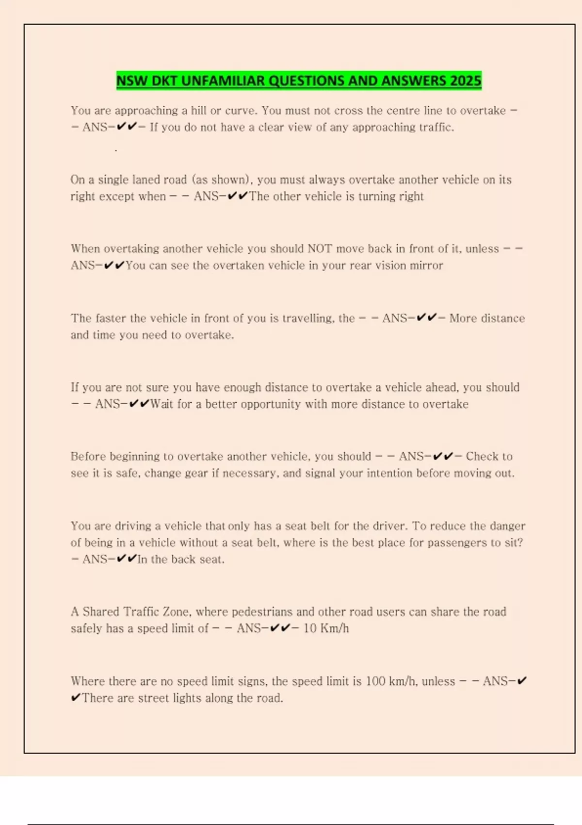 NSW DKT UNFAMILIAR QUESTIONS AND ANSWERS 2025 - NSW DKT UNFAMILIAR ...