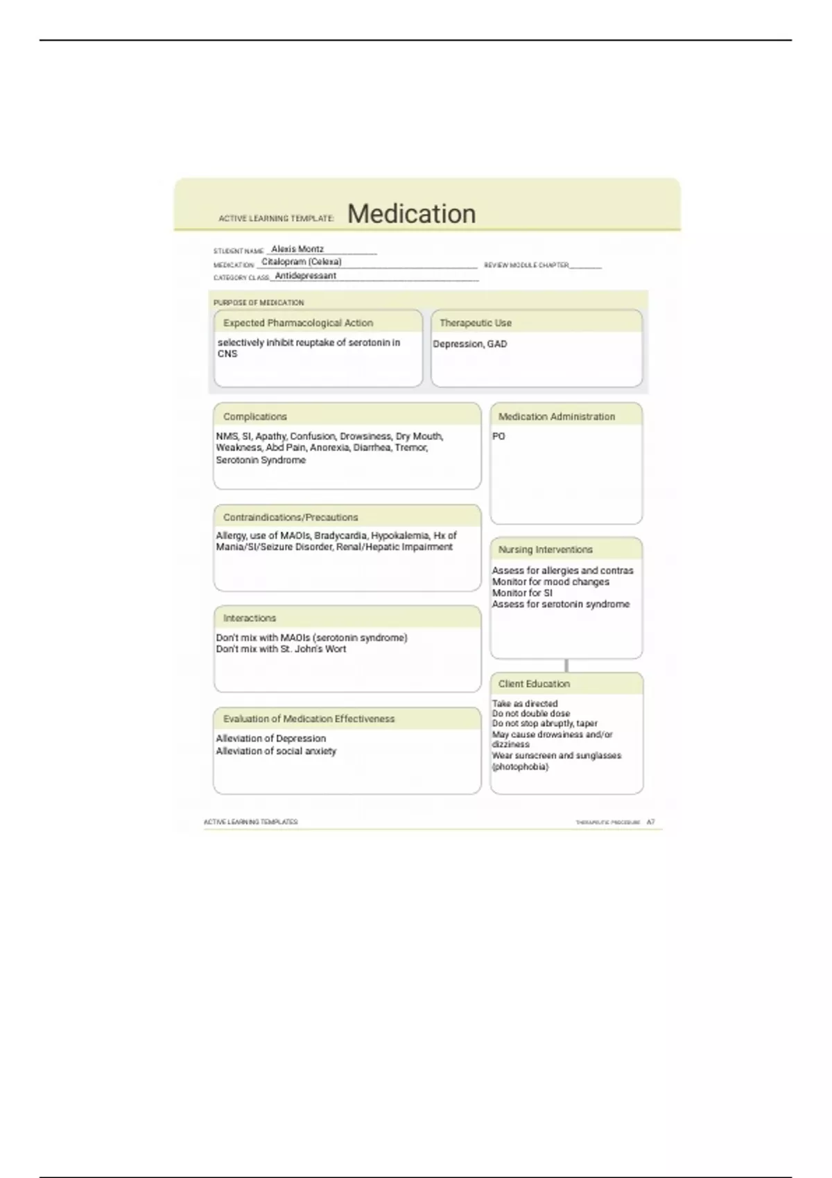 PHARM 3253 Citalopram Drug Card - Pharmacology - Stuvia US