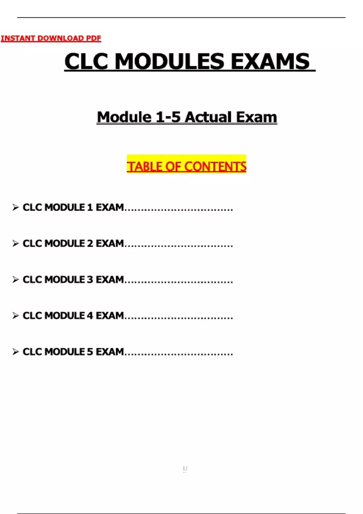 2025 CLC MODULE 1-5 EXAM Actual Questions & Answers to Pass the Exam, 100% Verified (2025 / 2026 ...