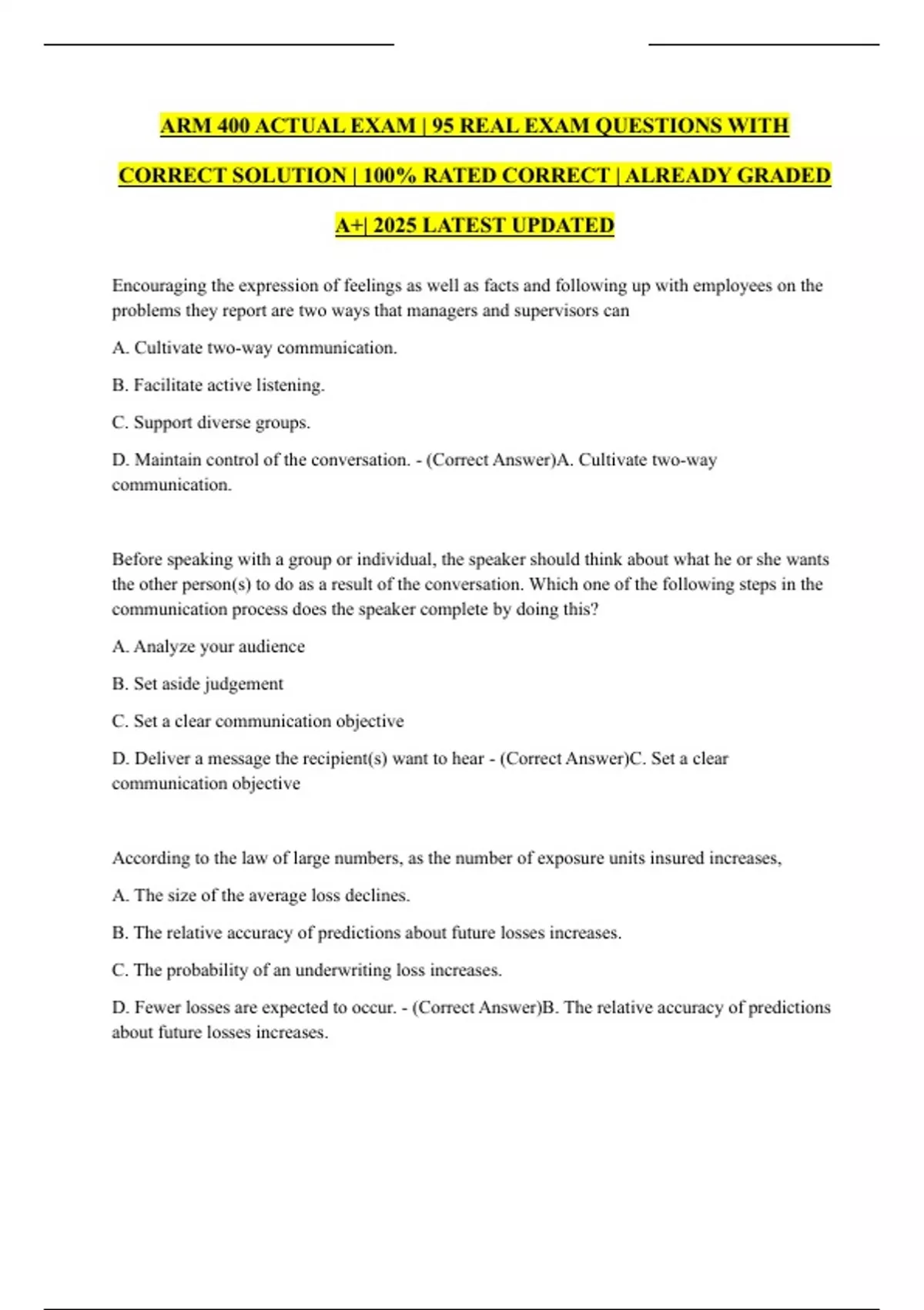 ARM 400 ACTUAL EXAM | 95 REAL EXAM QUESTIONS WITH CORRECT SOLUTION ...