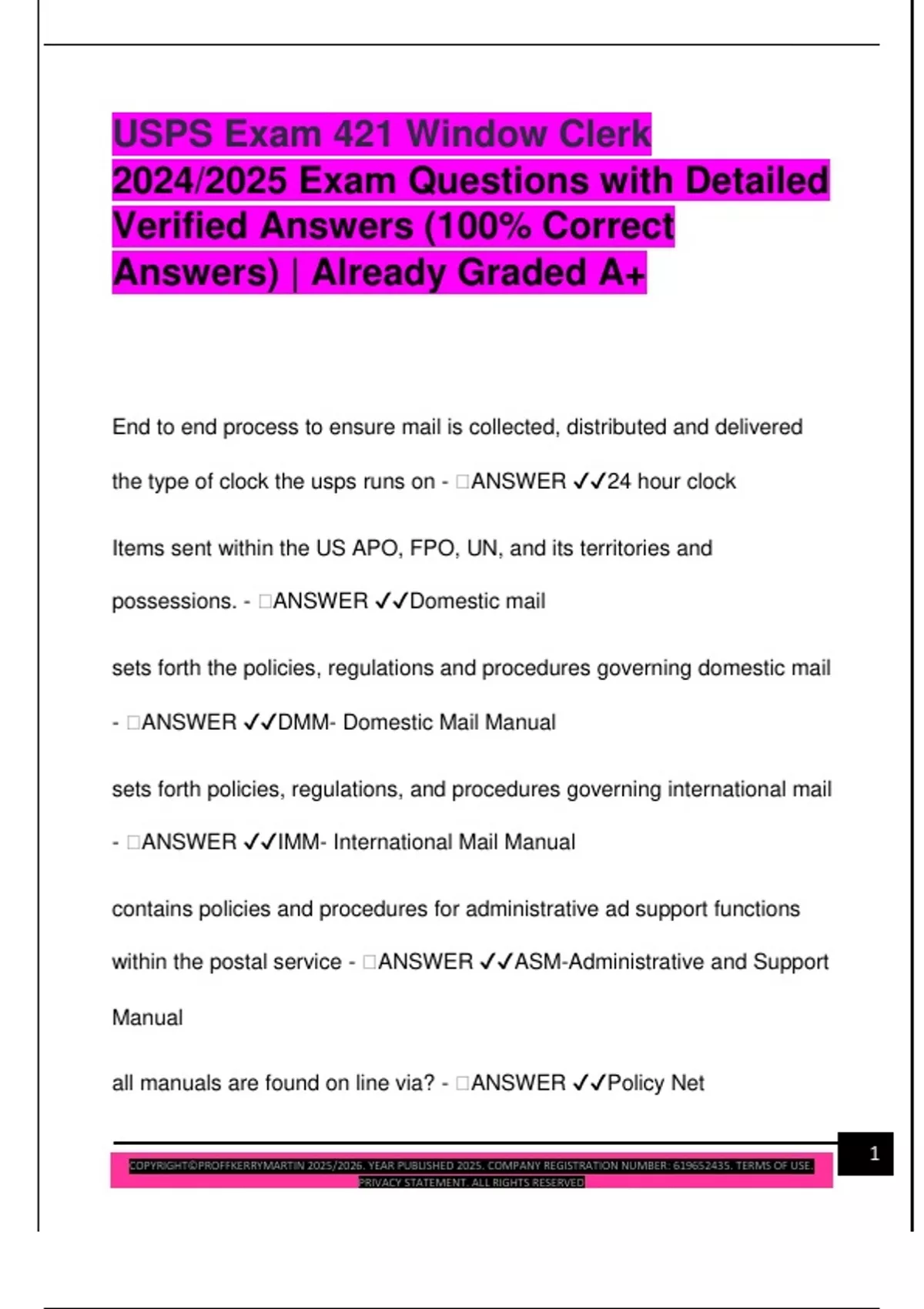 USPS Exam 421 Window Clerk 2024/2025 Exam Questions with Detailed ...