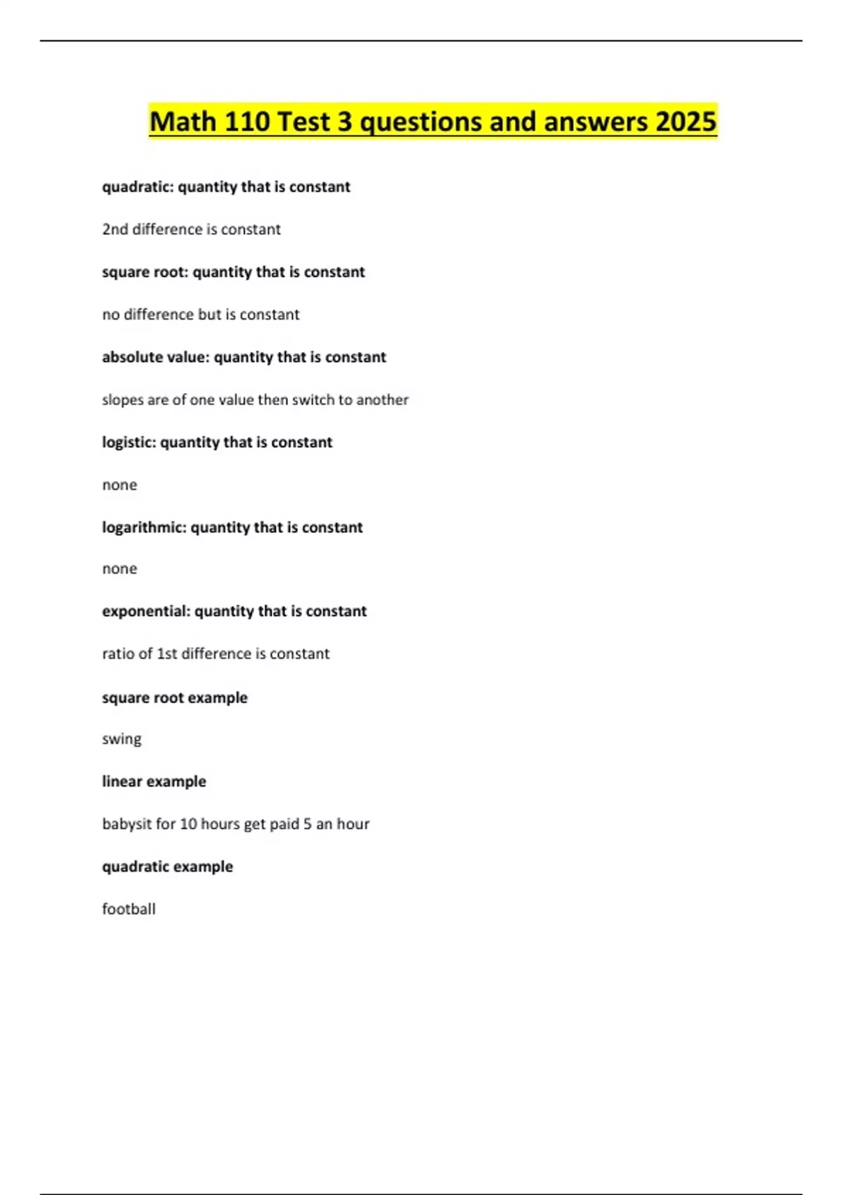 Math 110 Test 3 questions and answers 2025 - Math 110 - Stuvia US