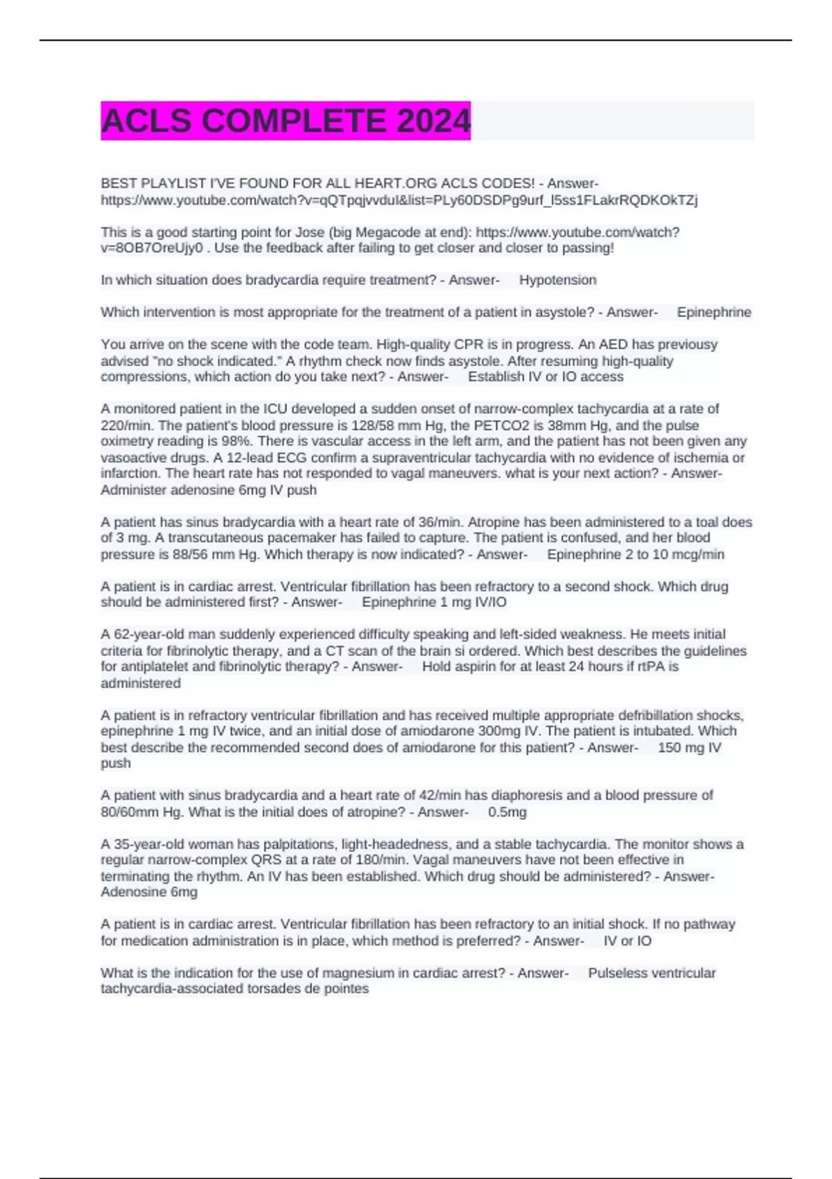 ACLS COMPLETE 2025 EXAM QUESTIONS AND ANSWERS - ACLS COMPLETE 2025 - Stuvia US