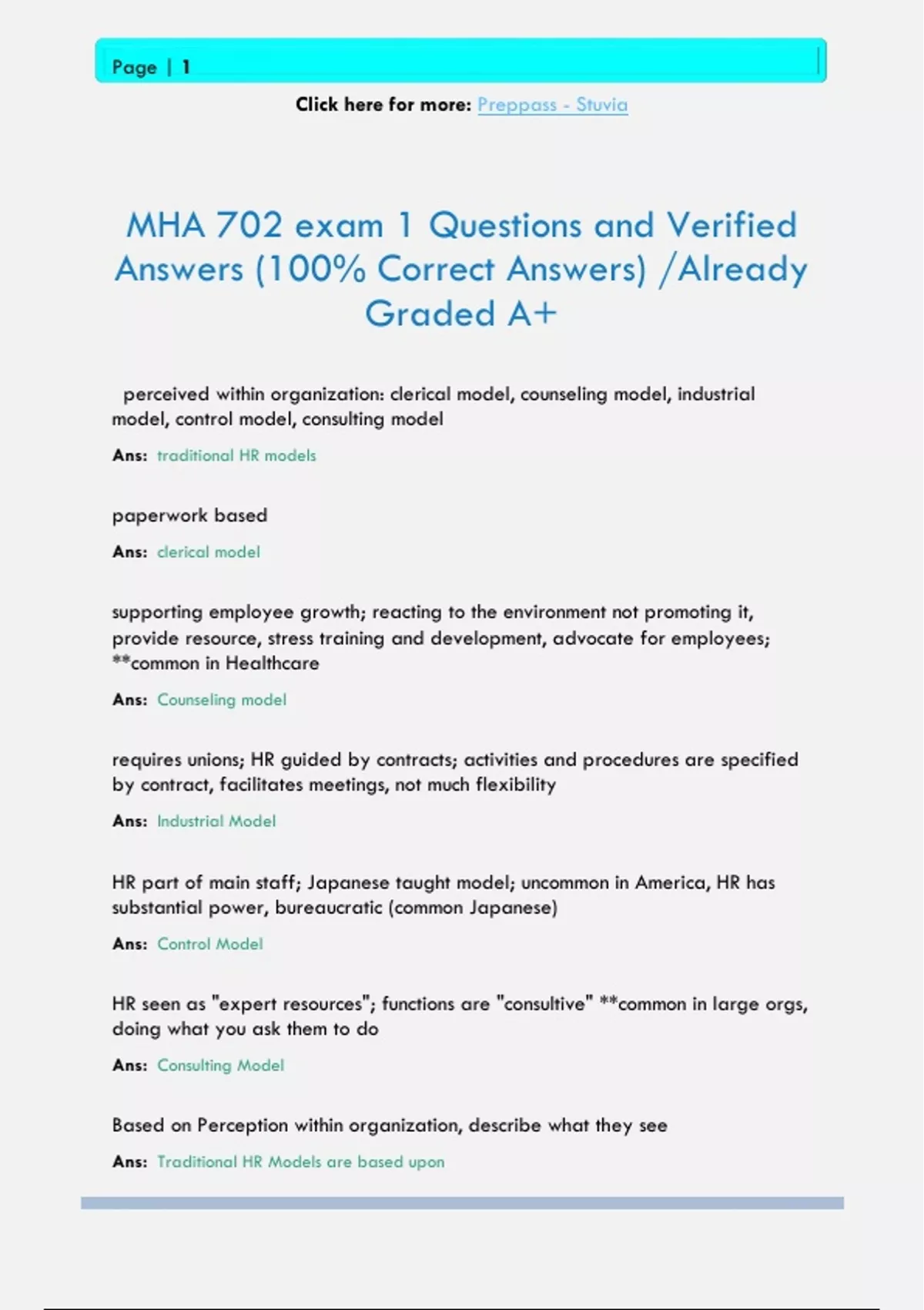 MHA 702 exam 1 Questions and Verified Answers (100% Correct Answers ...