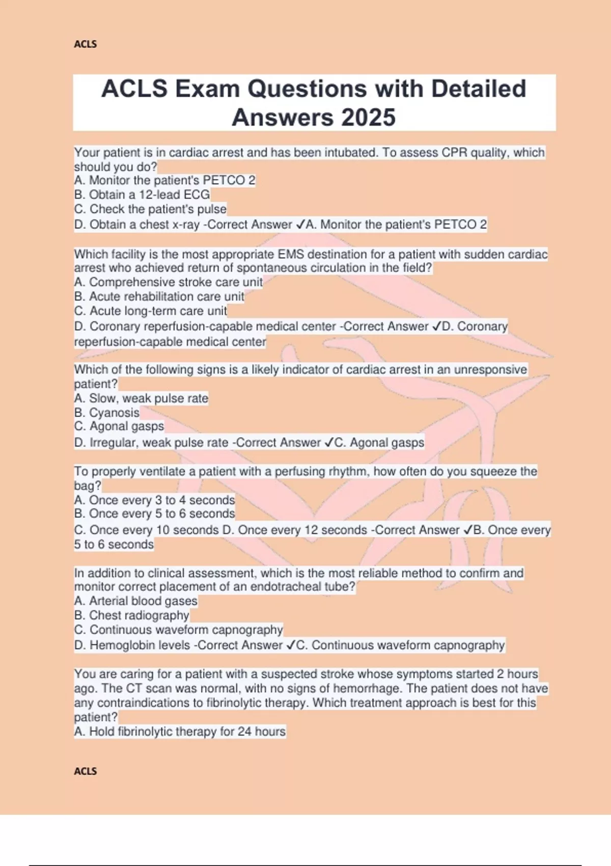 ACLS Exam Questions with Detailed Answers 2025 - ACLS . - Stuvia US