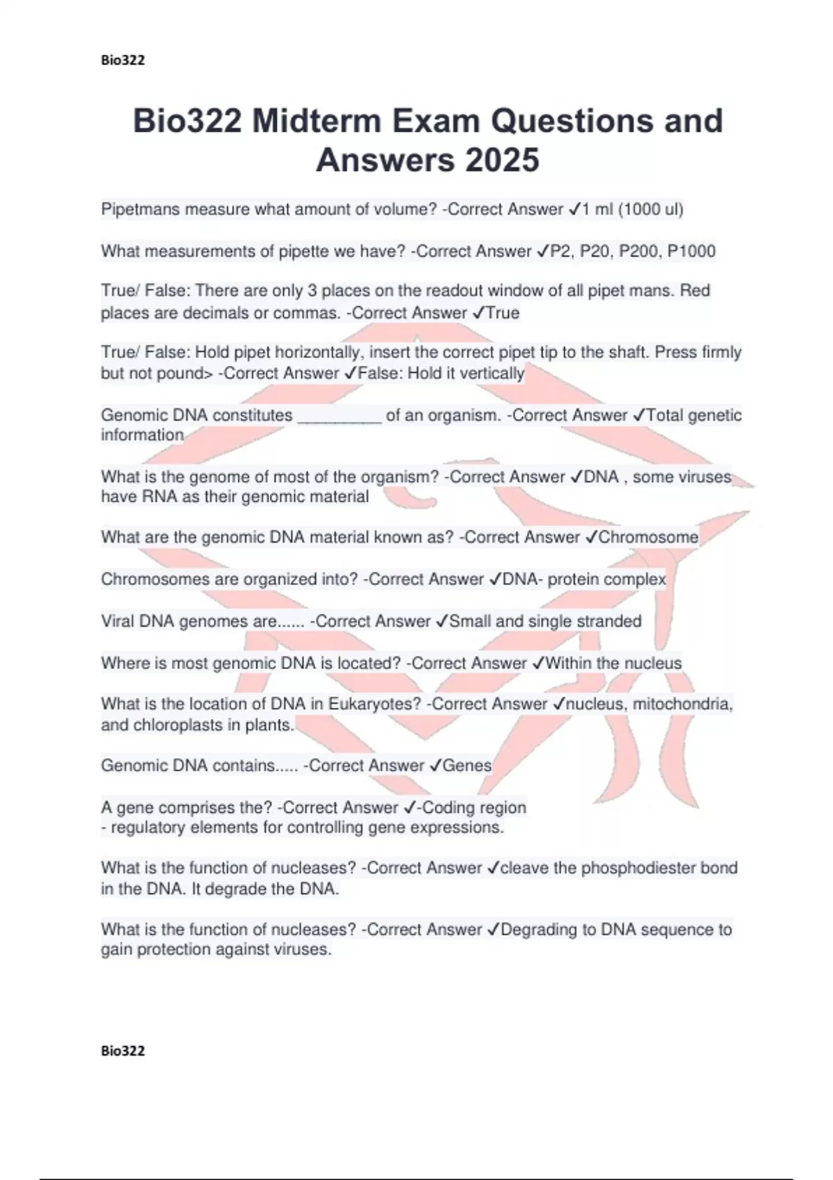 Bio322 Midterm Exam Questions and Answers 2025 - Bio322 - Stuvia US