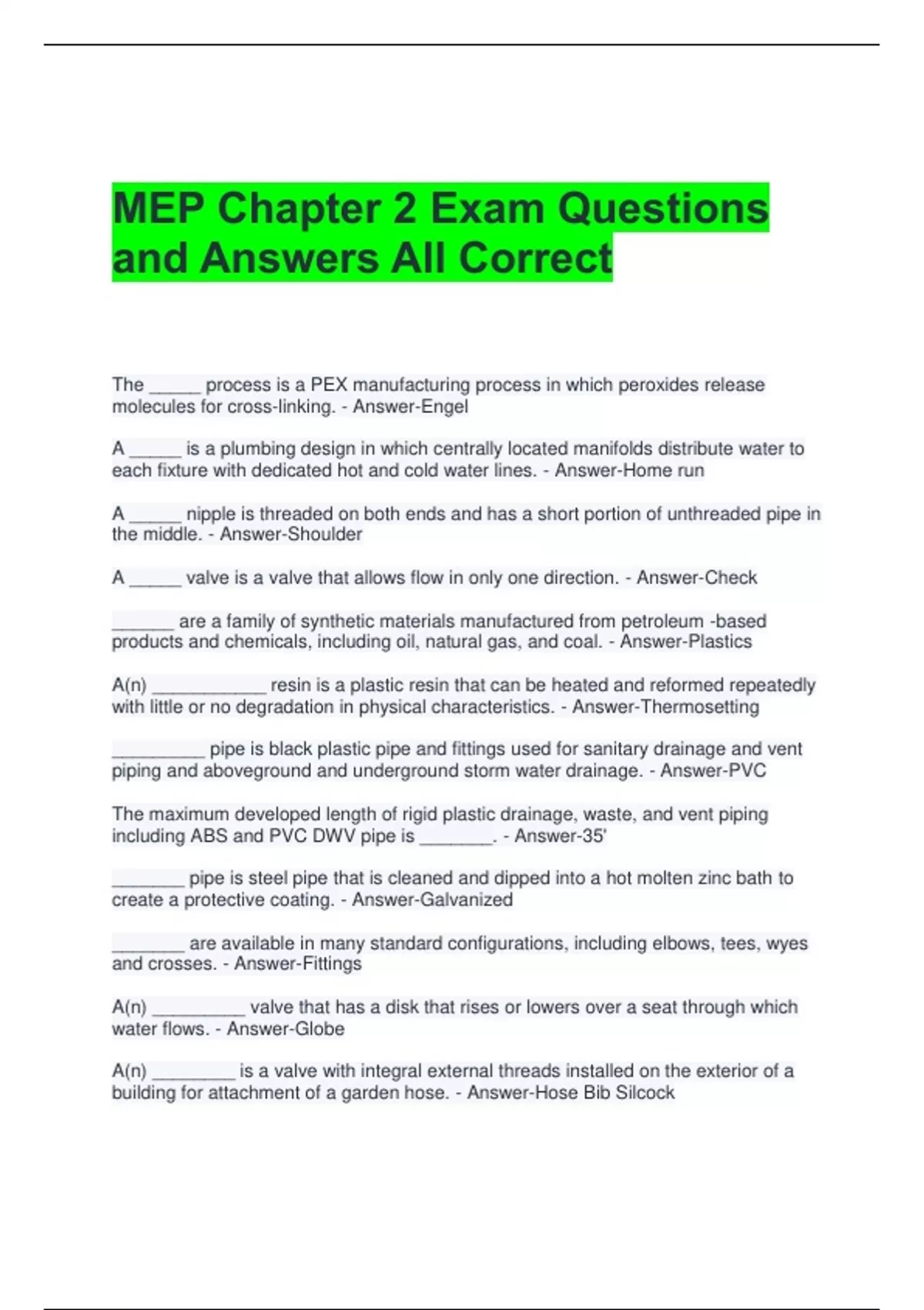 MEP Chapter 2 Exam Questions and Answers All Correct - MEP - Stuvia US