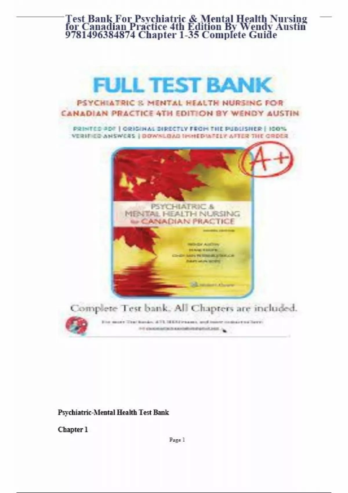 Test bank for Psychiatric and Mental Health Nursing for Canadian ...