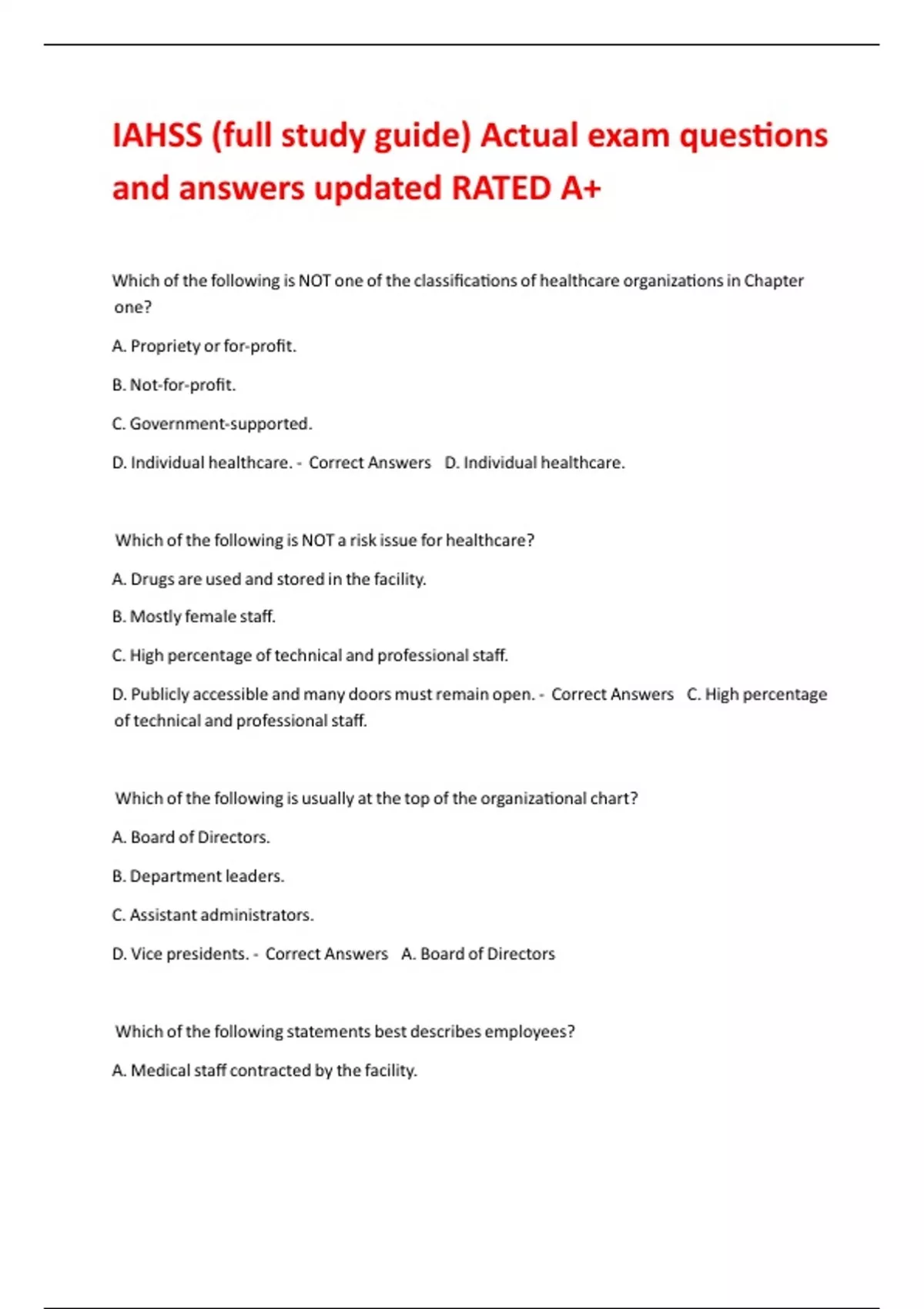 IAHSS (full study guide) Actual exam questions and answers updated ...