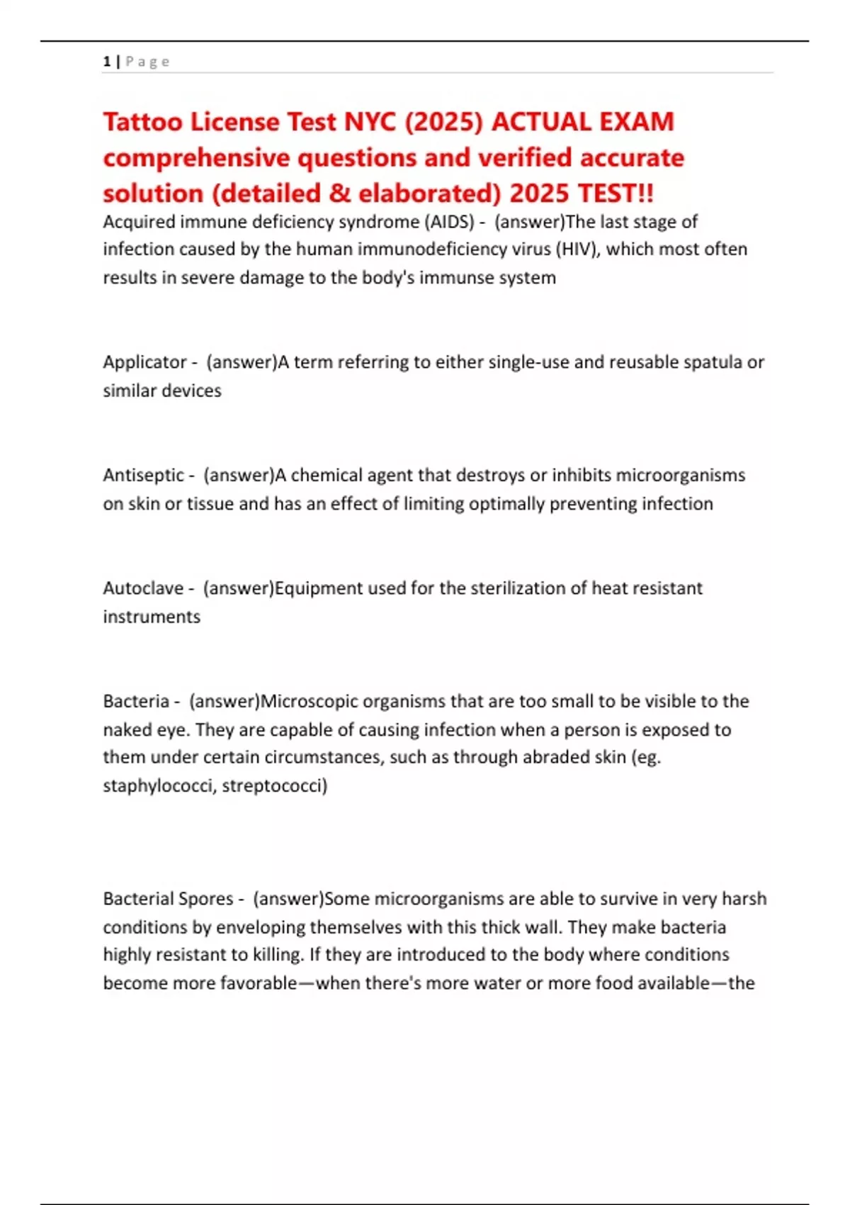 Tattoo License Test NYC (2025) ACTUAL EXAM comprehensive questions and ...