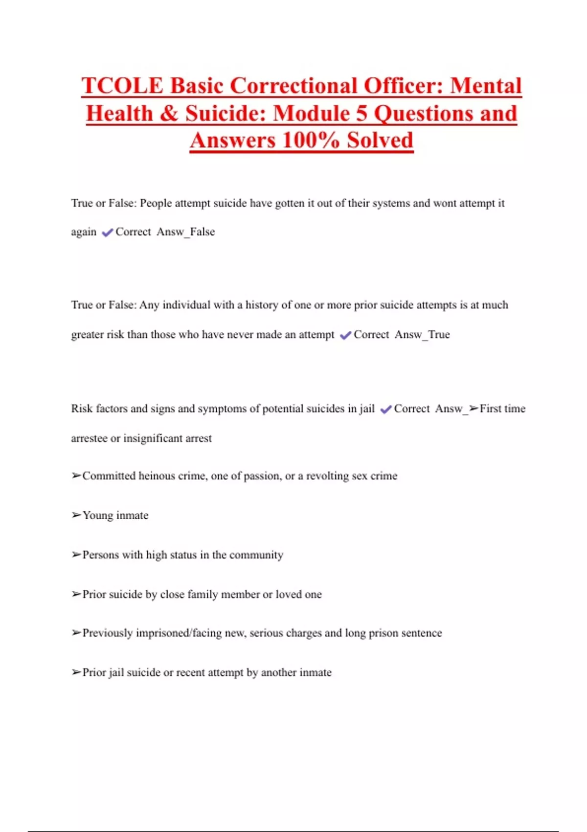 TCOLE Basic Correctional Officer: Mental Health & Suicide: Module 5 ...