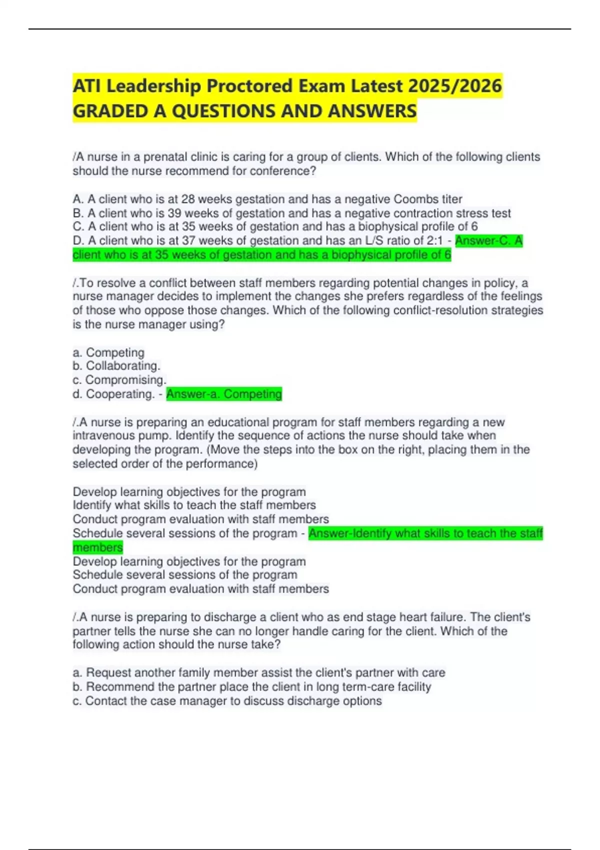 ATI Leadership Proctored Exam Latest 2025/2026 GRADED A QUESTIONS AND ...