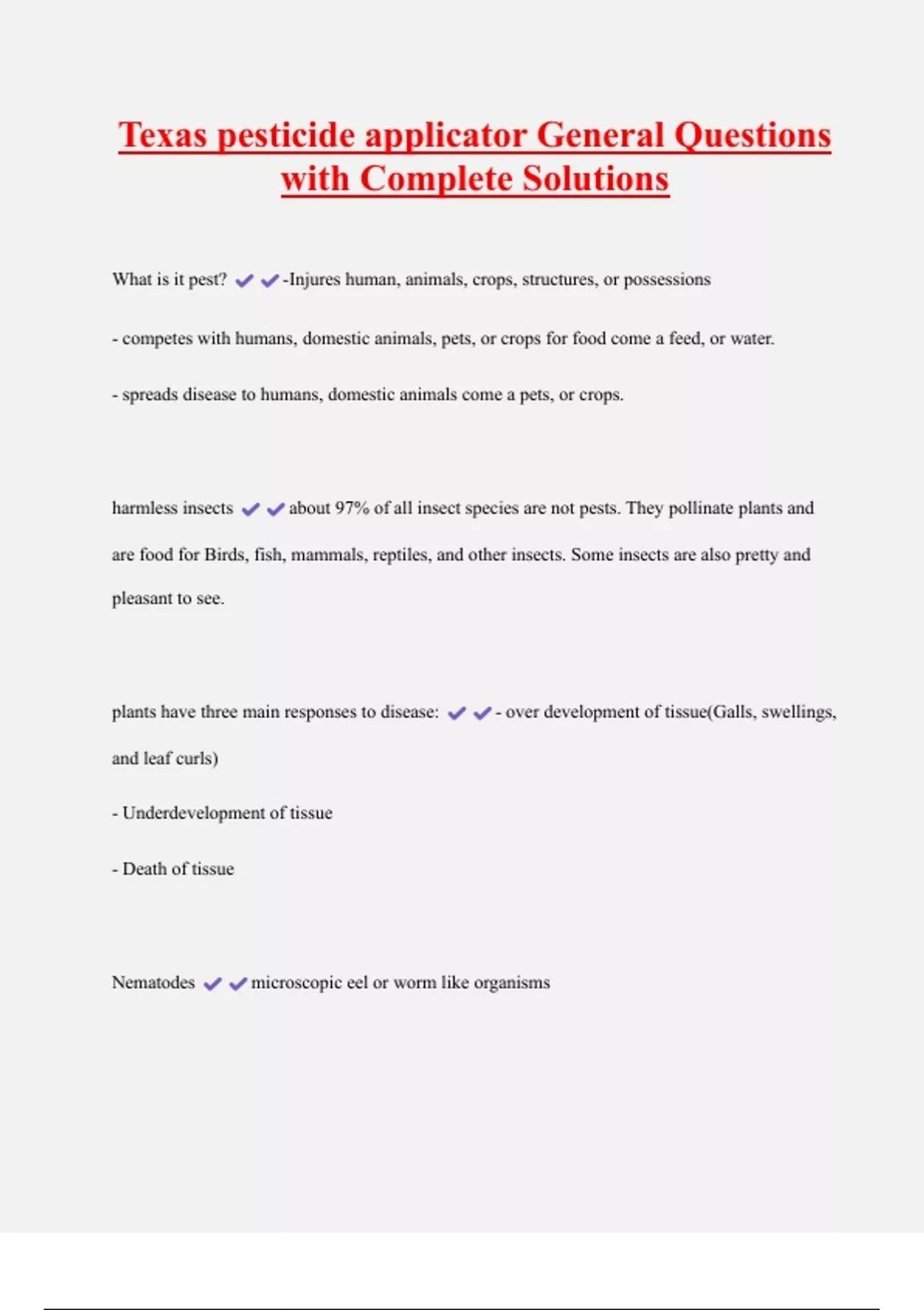 Texas pesticide applicator General Questions with Complete Solutions ...