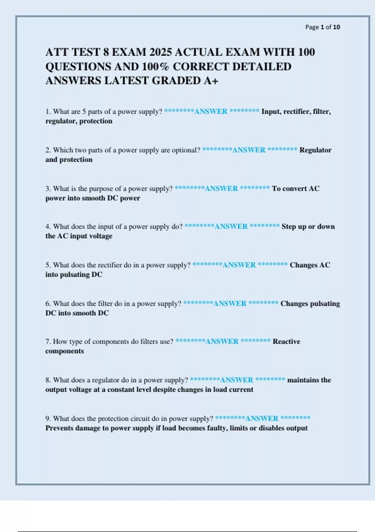 ATT TEST 8 EXAM 2025 ACTUAL EXAM WITH 100 QUESTIONS AND 100% CORRECT ...